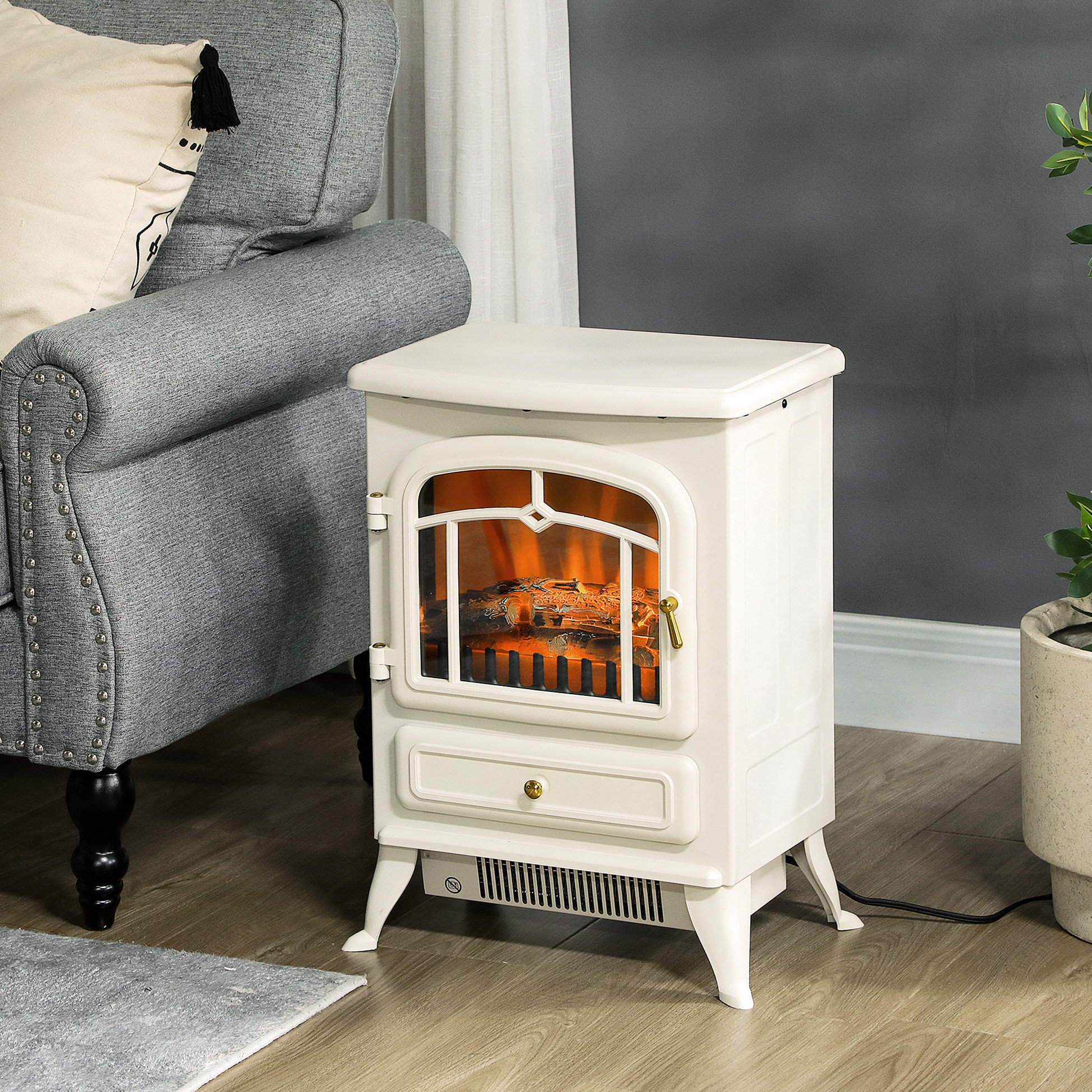 Symple Stuff 22" Electric Fireplace - Beige, 750W/1500W, Realistic ...