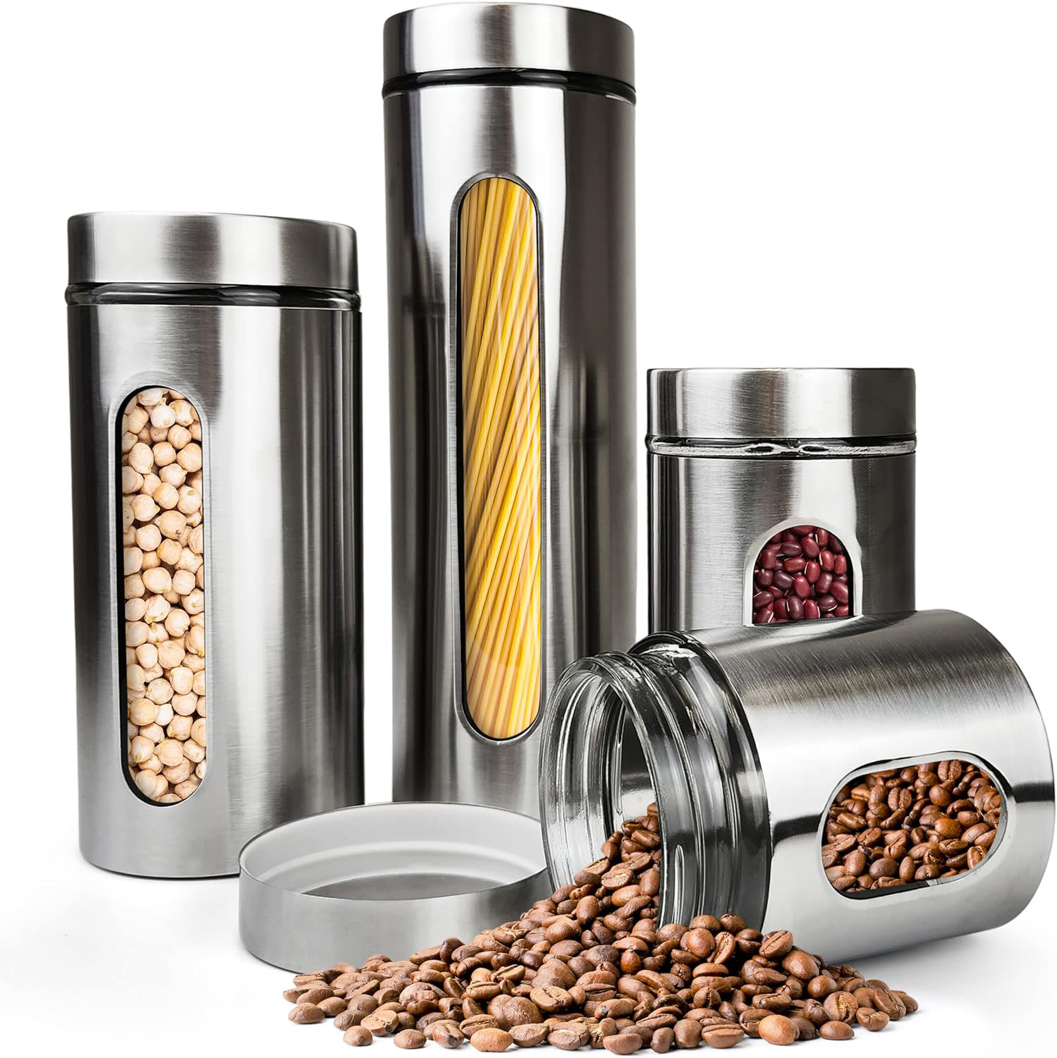 Orren Ellis Stainless Steel with Glass Window Kitchen Canisters for ...