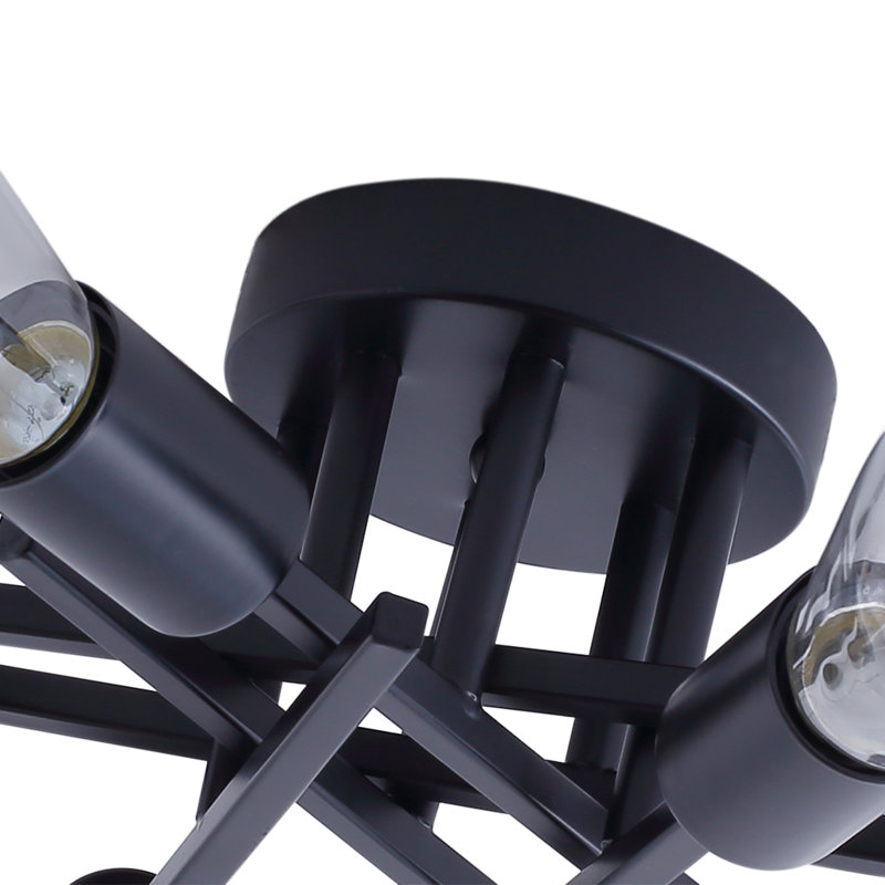 Orren Ellis Zamiah 6-Light Industrial Black Finish Dimmable Semi-Flush ...