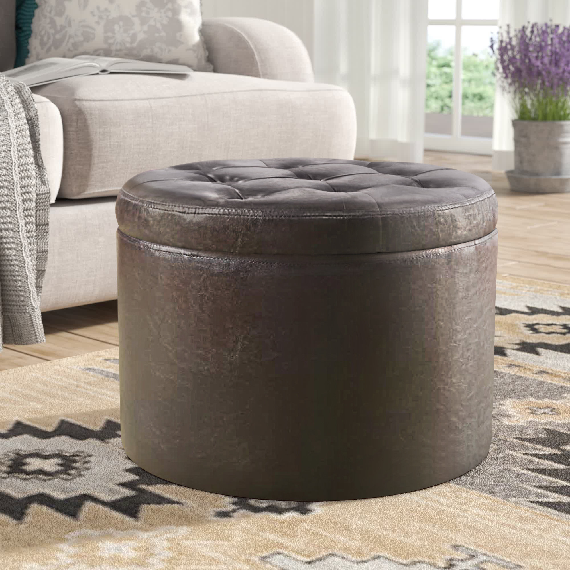 Laurel Foundry Modern Farmhouse Stansell Round Shoe Storage Ottoman ...