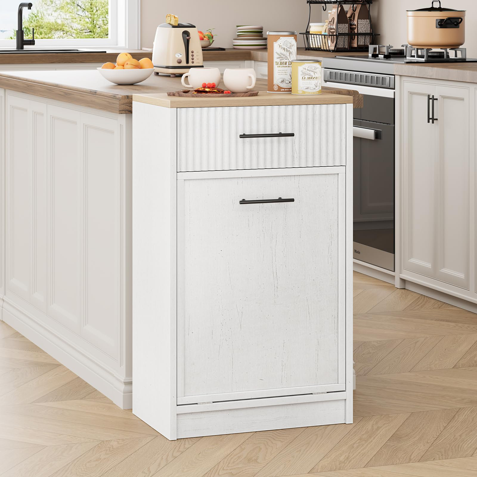 Yuan Home Fluted Trash Cabinet Tilt Out, Hidden Trash Can Cabinet With ...