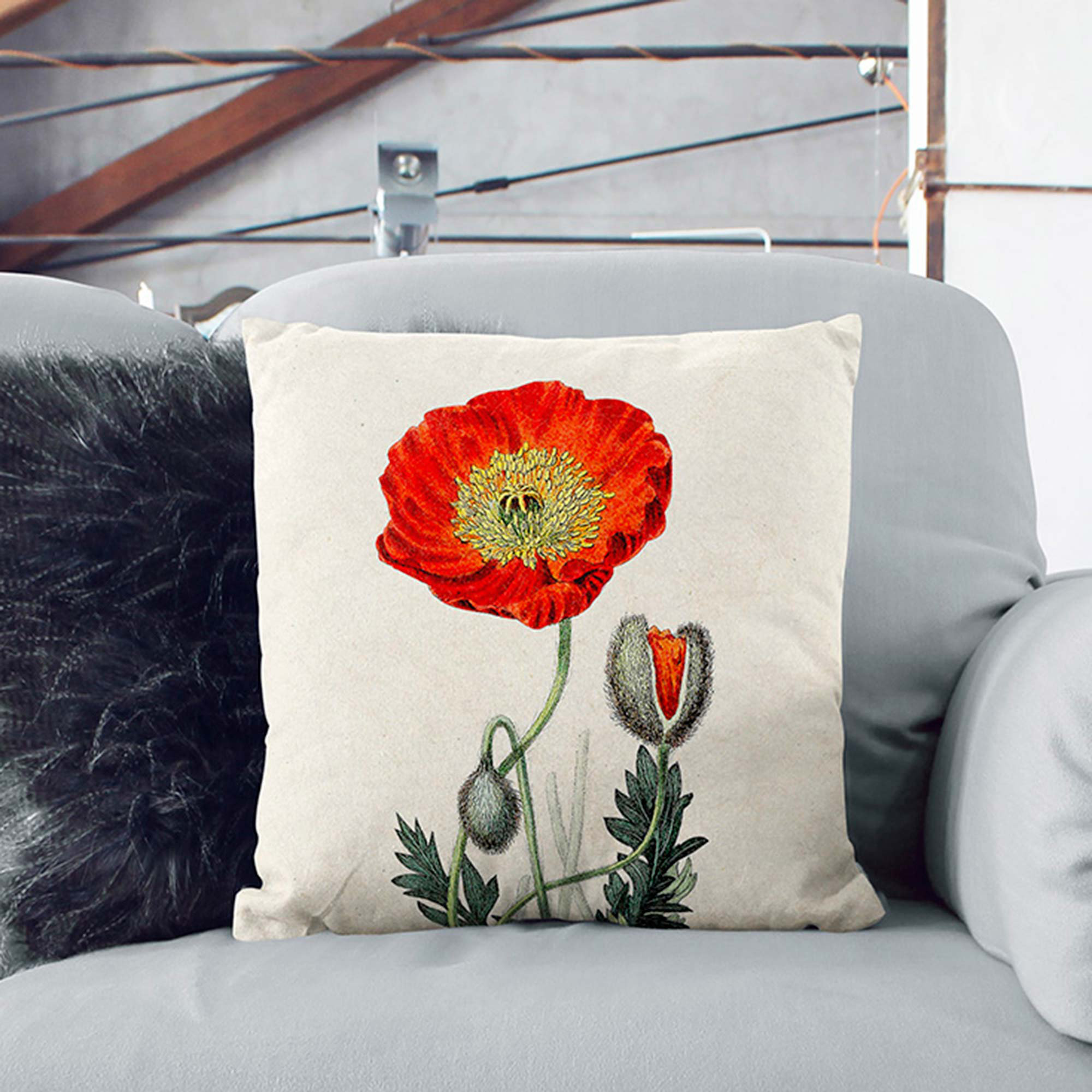 East Urban Home Illustration of a Poppy Flower Cushion with Filling ...