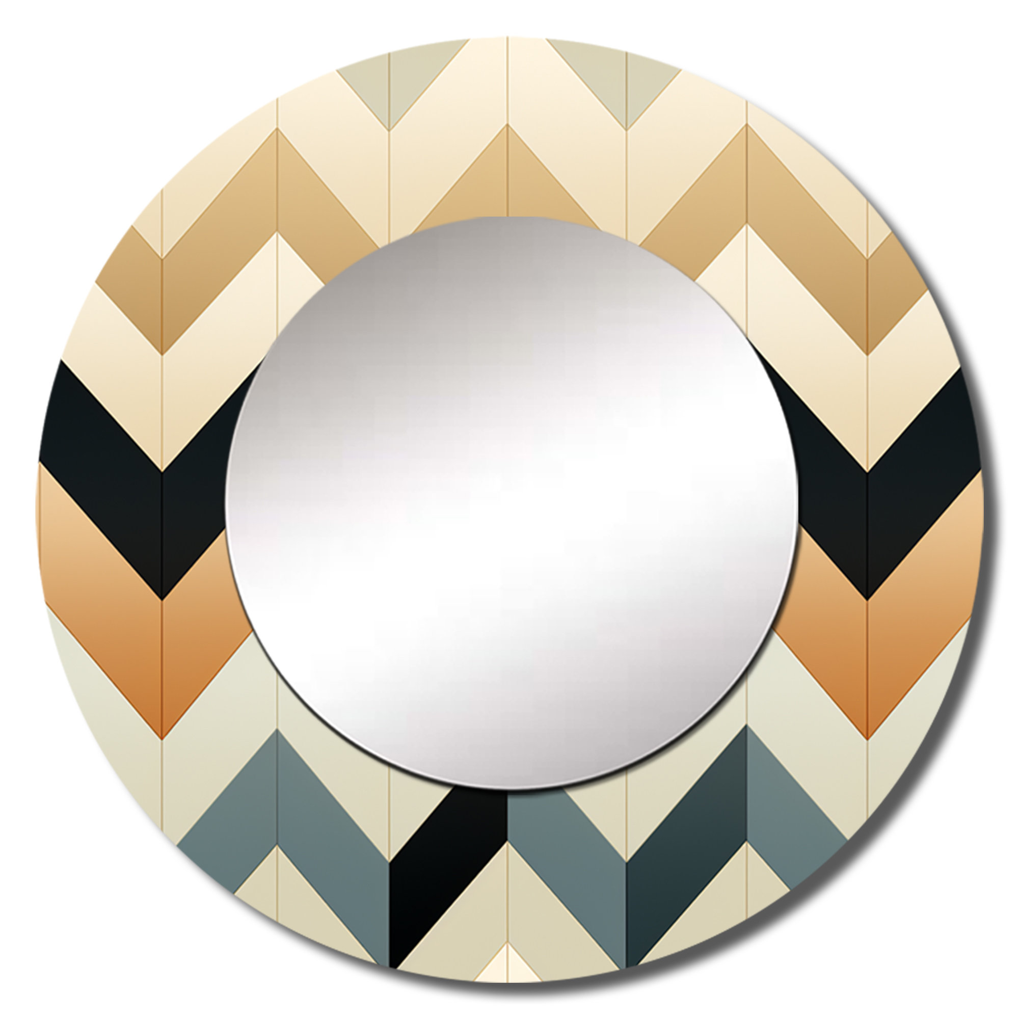 Design Art Ivory Boho Accents Chevron - Glam Round Mirror Wall Decor ...