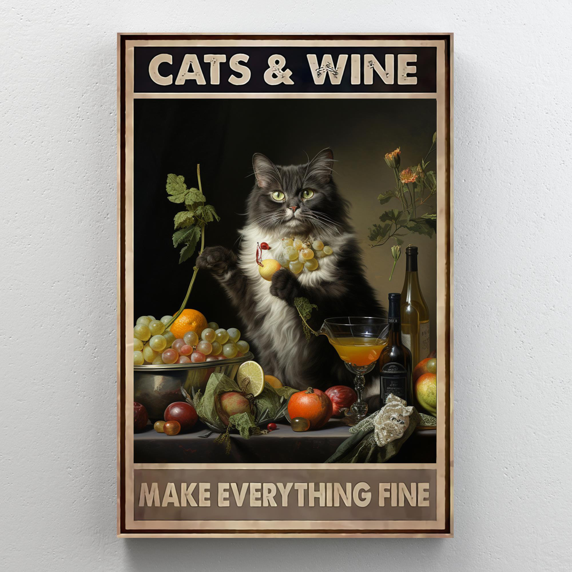Trinx Hulon Cats And Wine Make Everything Fine On Canvas Graphic Art ...
