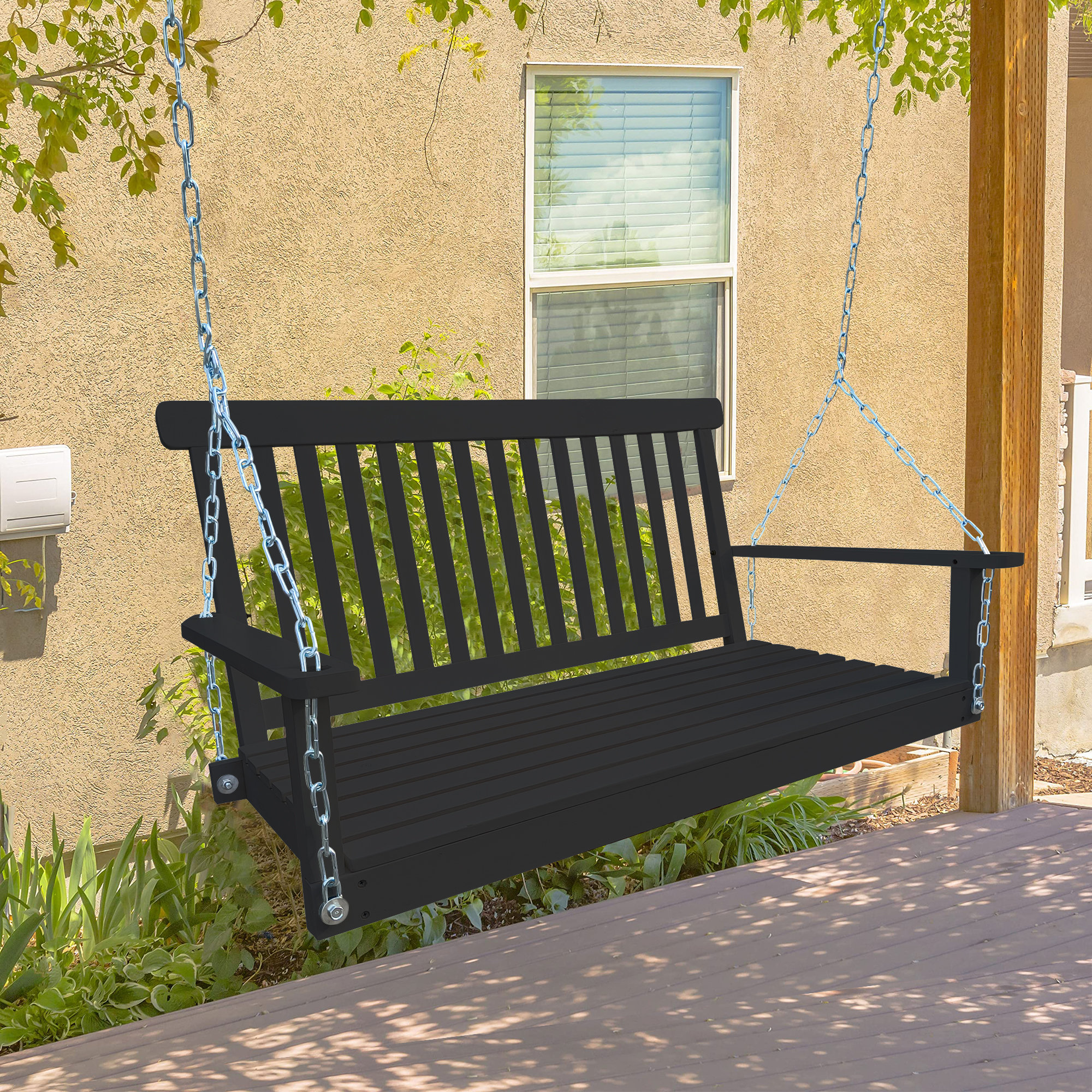 Wildon Home® Bernardsville Outdoor Patio Hanging Wooden Porch Swing ...