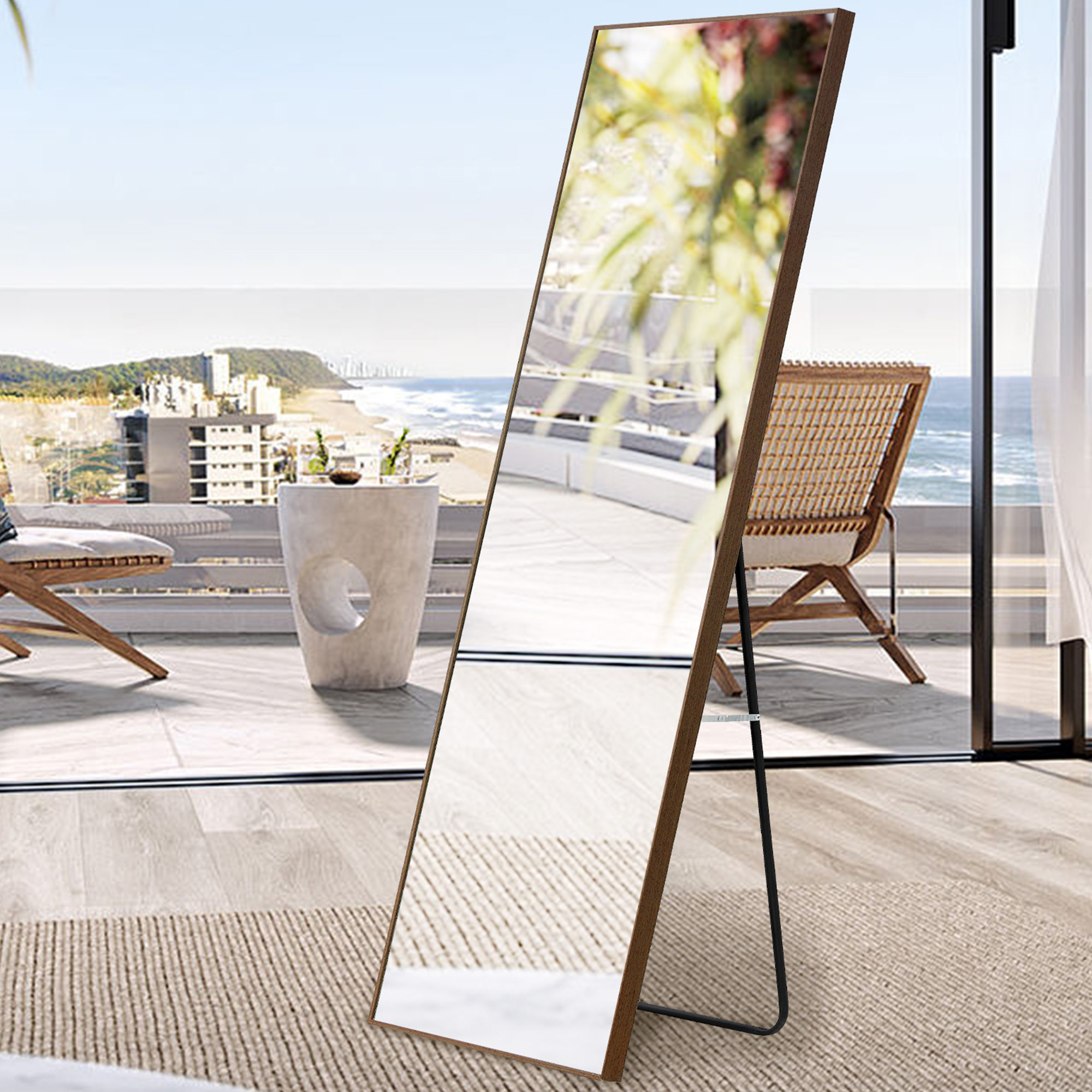 Latitude Run® Lotonya Rectangle Solid Wood Frame Full-length Mirror ...