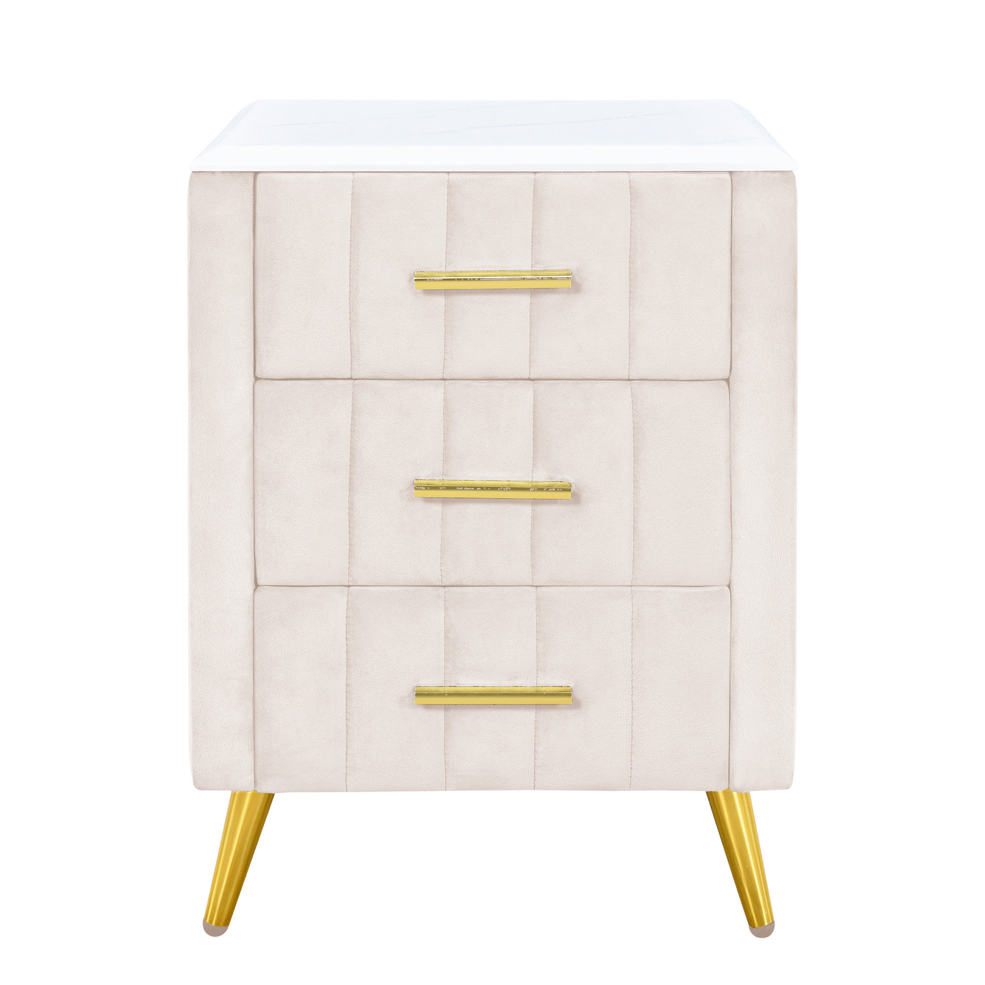 Mercer41 Upholstered Wooden Nightstand With 3 Drawers And Metal Legs ...