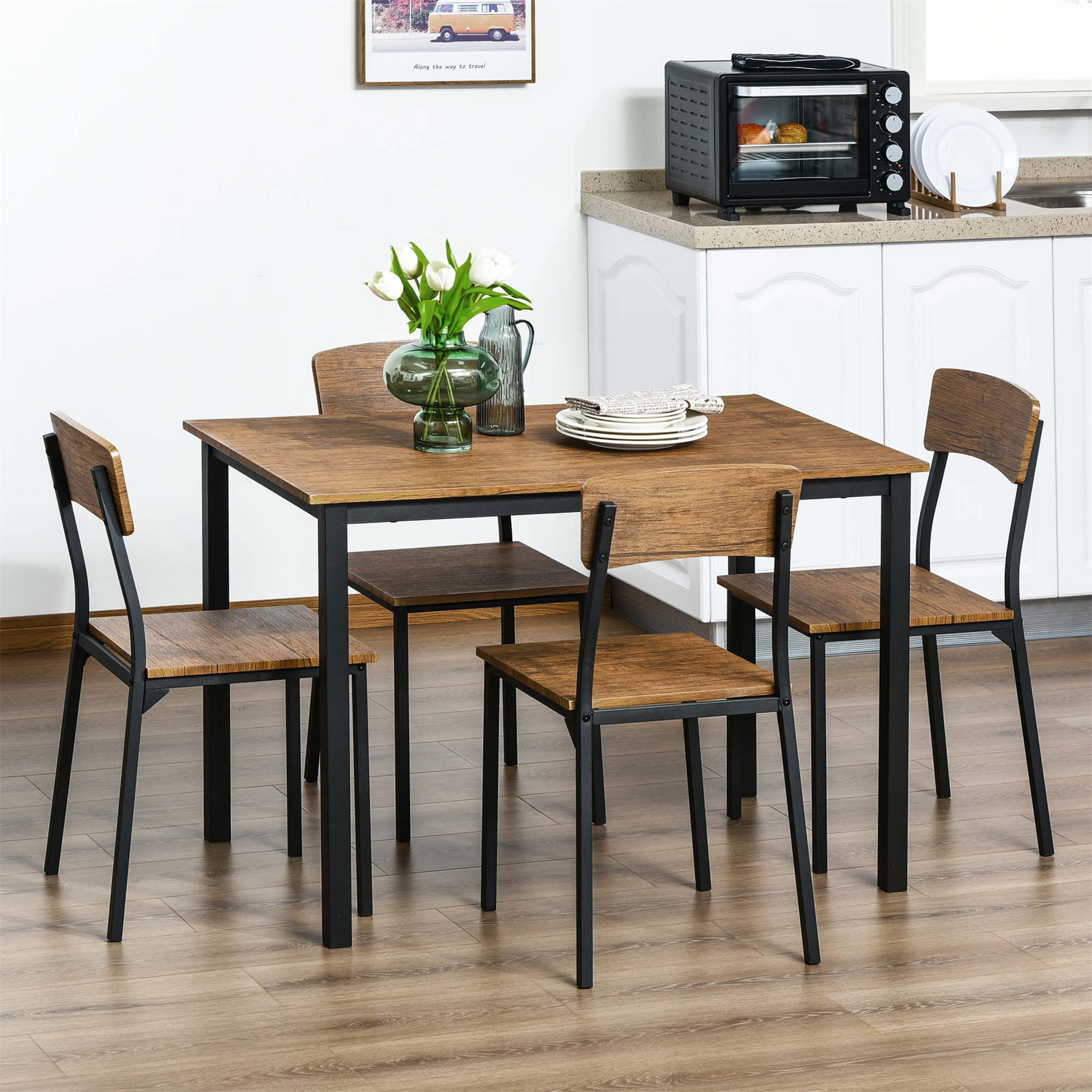 17 Stories 5 Piece Industrial Dining Table Set For 4, Rectangular ...