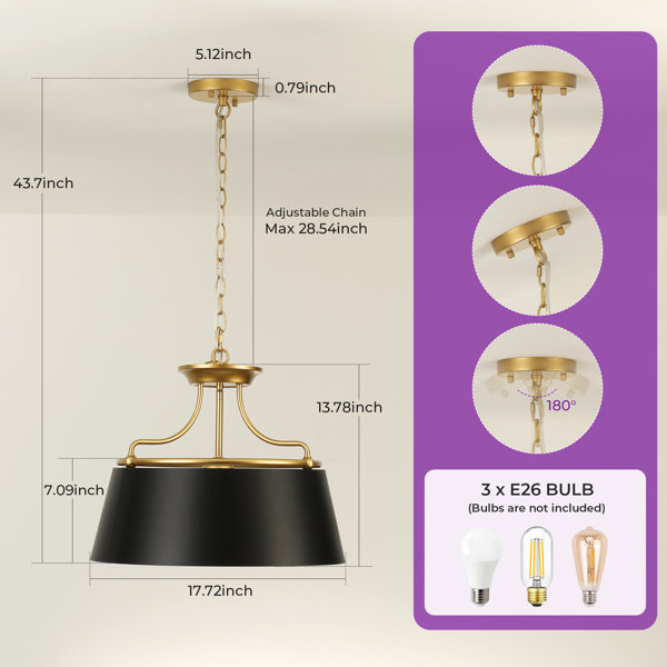 17 Stories Ether 3-Light Adjustable Chain Chandelier With Black & Gold ...