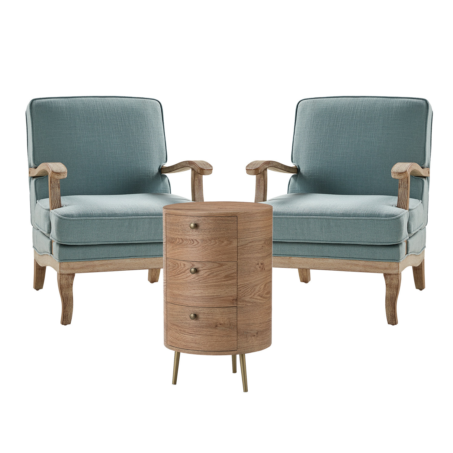 Charlton Home® Goda 3-Piece Living Room Set With Armchairs And 3 - Drawer End Table & Reviews ...