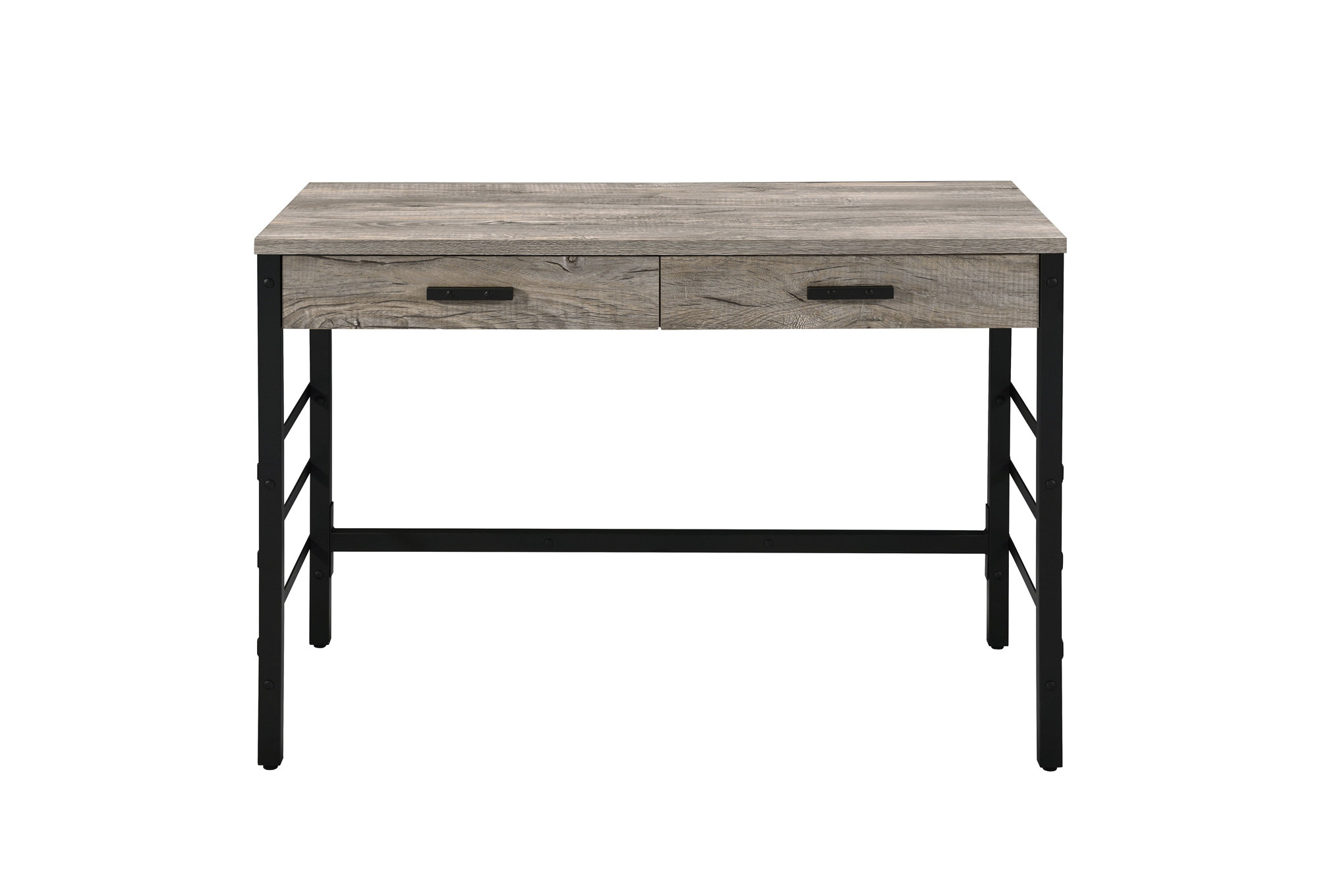 17 Stories Disho Light Weathered Oak & Black Finish Writing Desk W/USB ...
