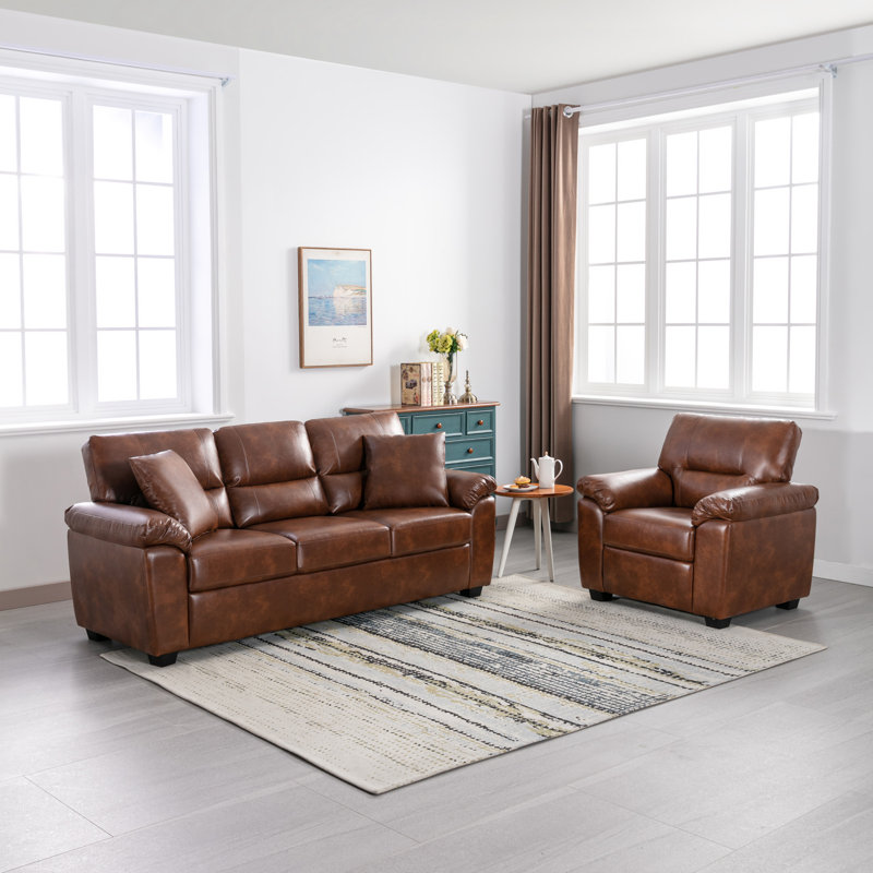 Winston Porter 2 Pieces Faux Leather Upholstered Living Room Set, Sofa ...