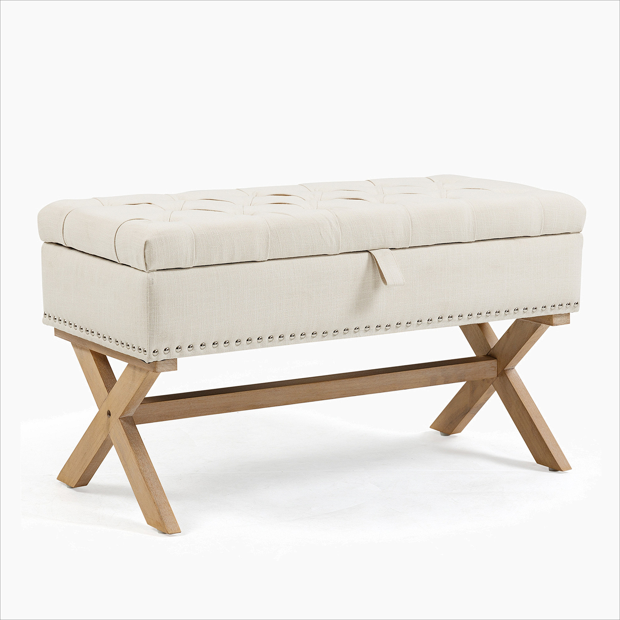 Gracie Oaks 35 Inch Linen Storage Ottoman, Entryway Multifunctional ...