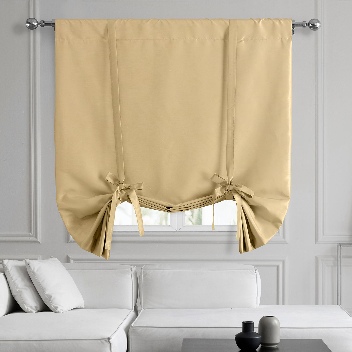 House of Hampton® Vintage Textured Faux Dupioni Silk Room Darkening Tie-Up Window Shade | Wayfair