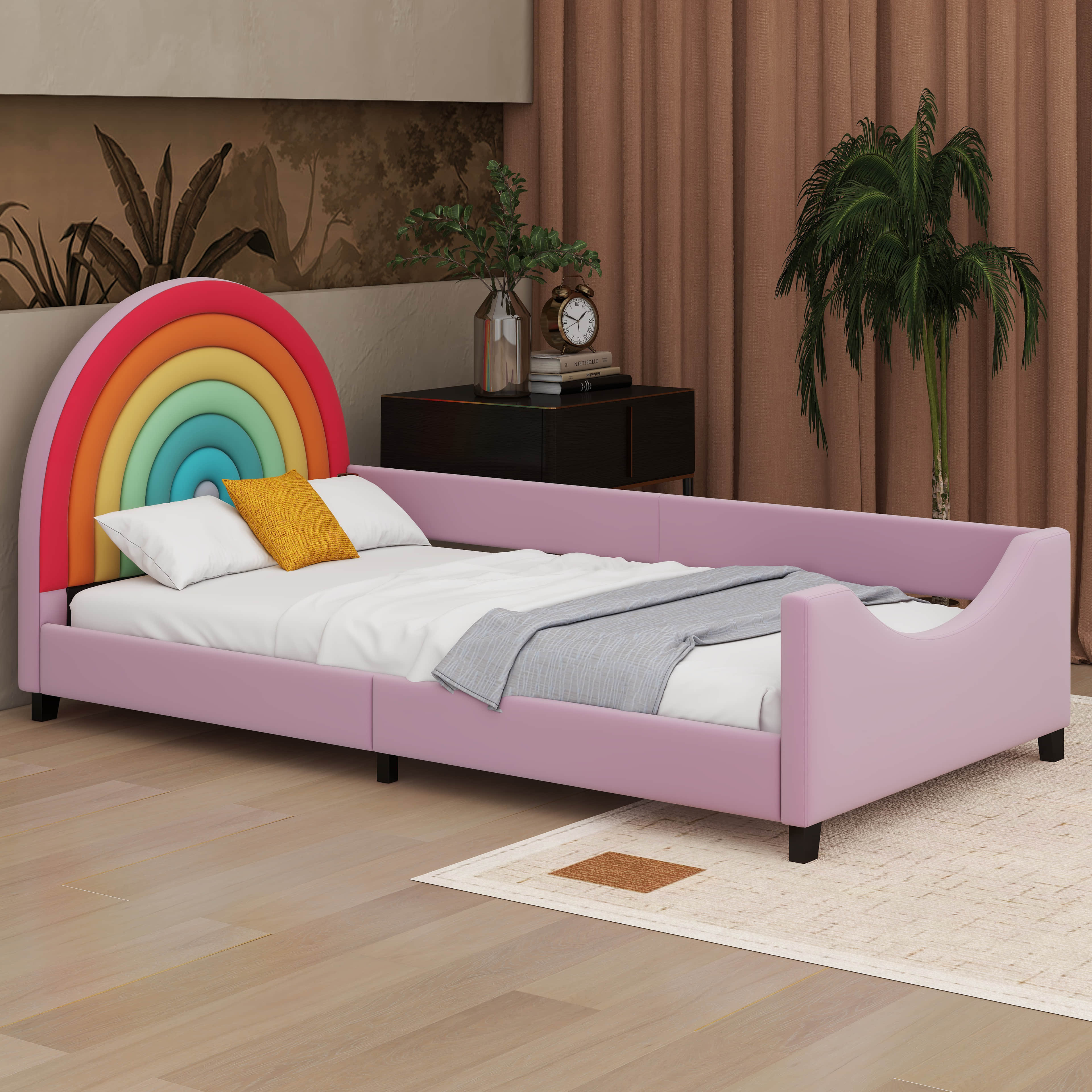 Zoomie Kids Artak Colorful Velvet Rainbow Twin Daybed Frame With ...