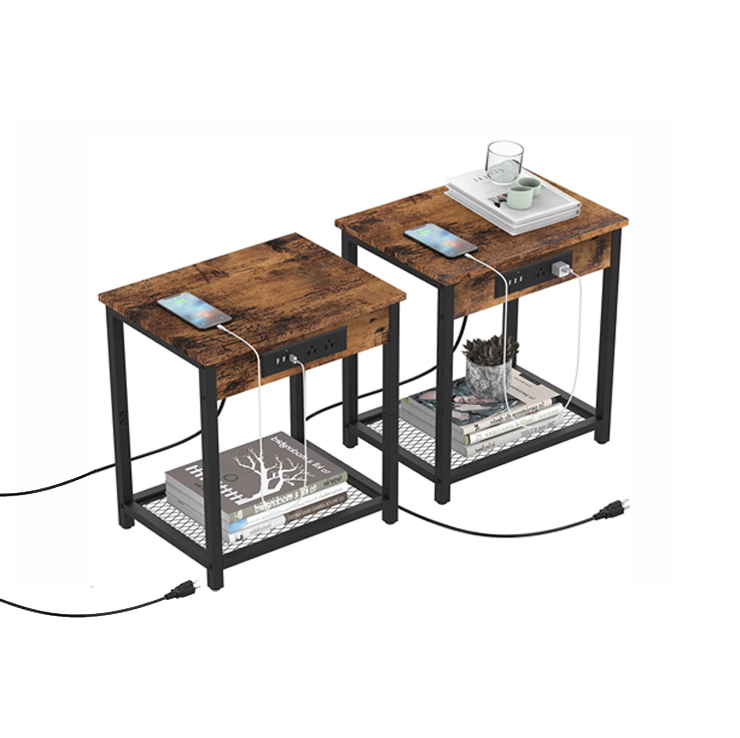 CELLPAK Set Of 2 End Tables Side Tables With Charging Station & Reviews ...