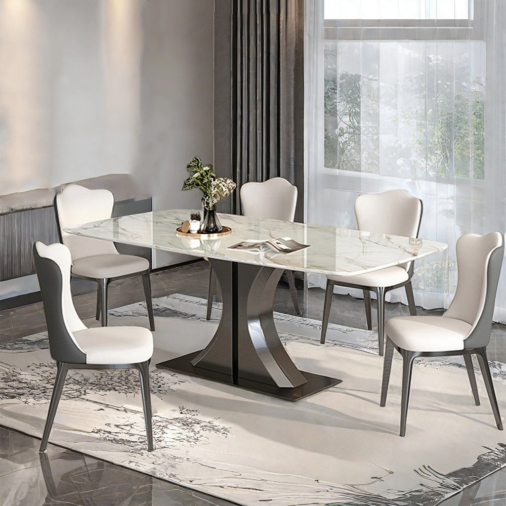 ALLNICEDT Luxury Modern Simple Microlite Dining Table Set | Wayfair