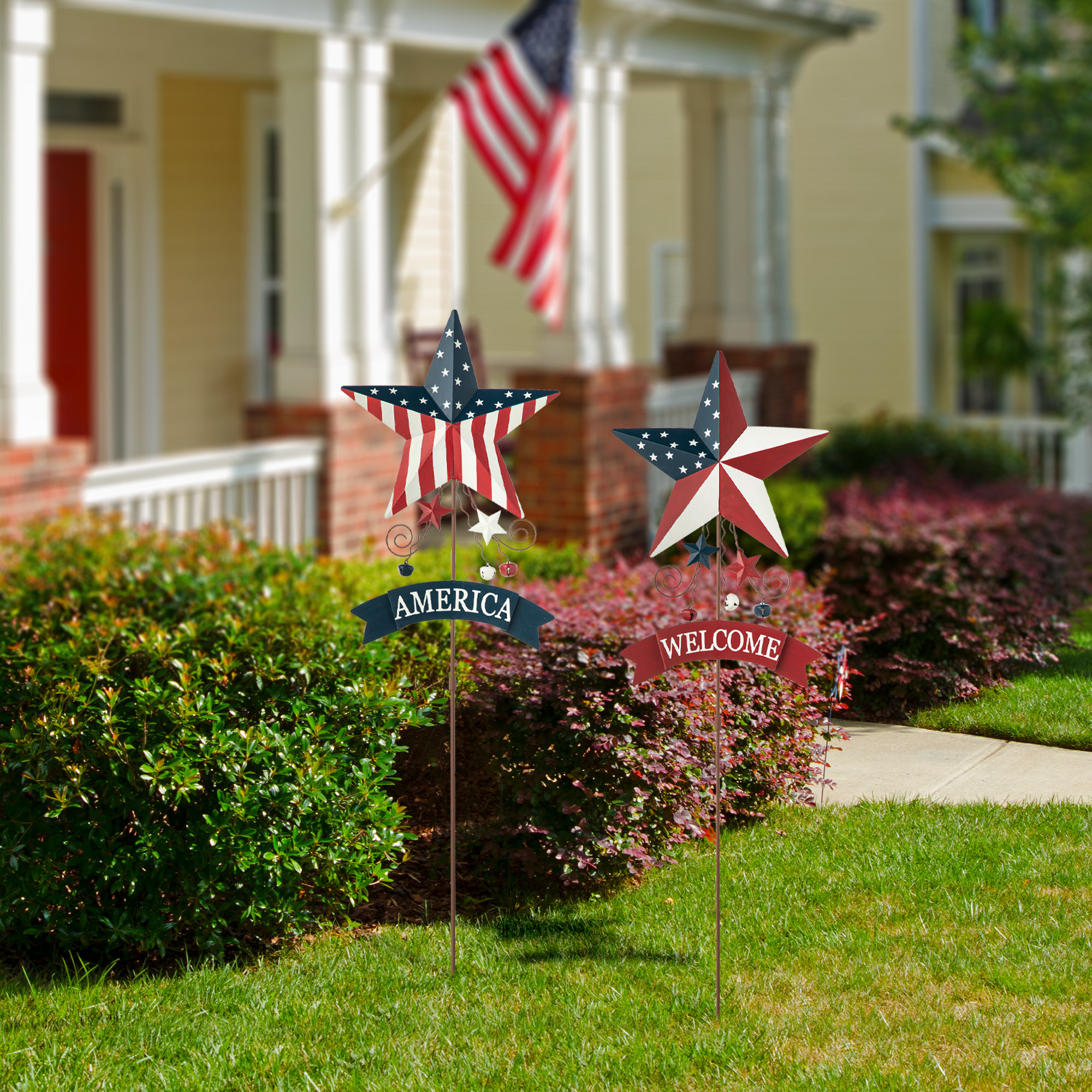 Freeport Park® Patriotic American Star 2 Piece Garden Stake Set ...