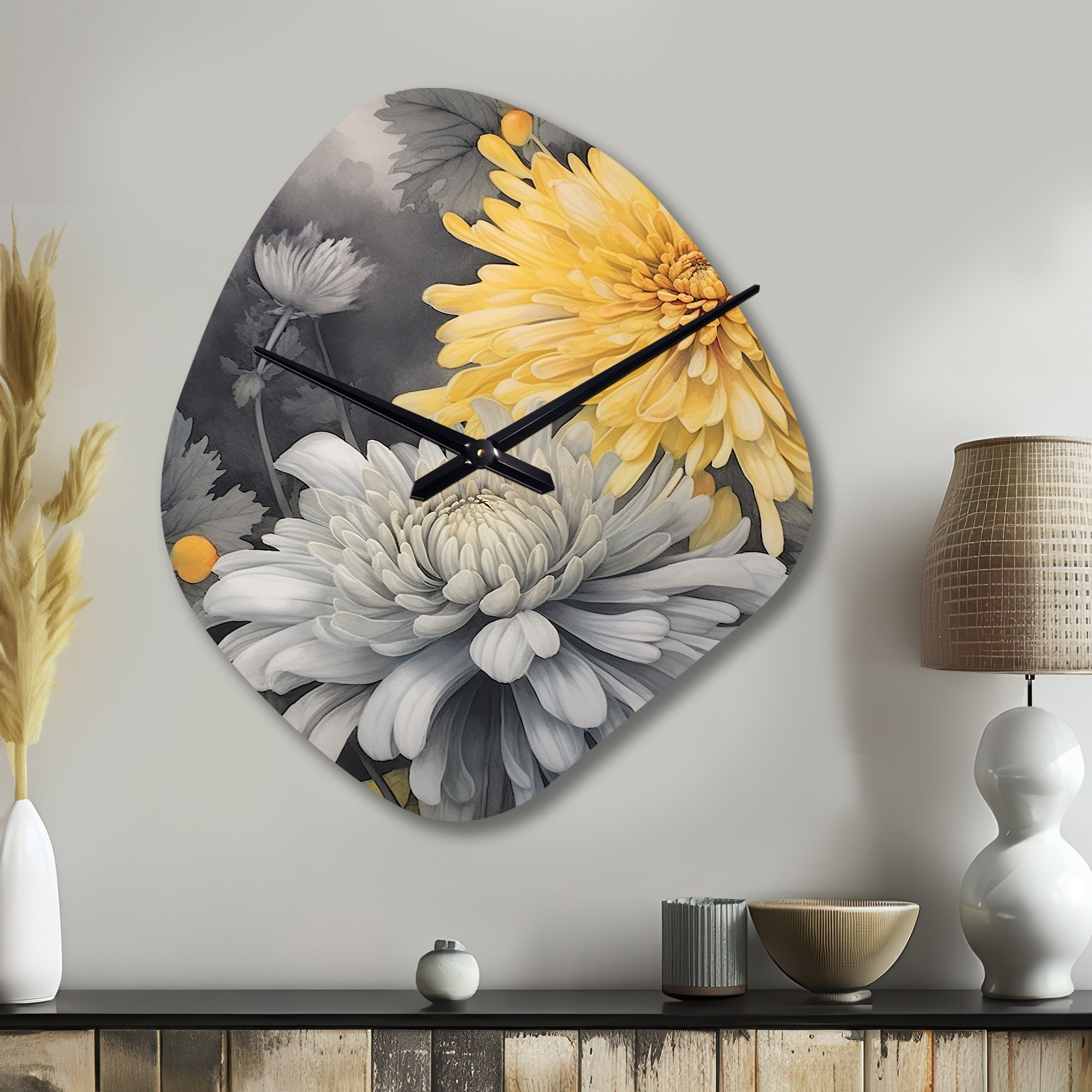 Design Art Yellow Grey Mums Spender - Nebula Shape Decorative Yellow ...