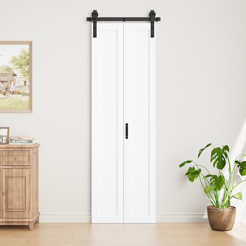 HOZONE 84'' Height White Primed One Panel Solid Core Bi-Fold Barn Door ...