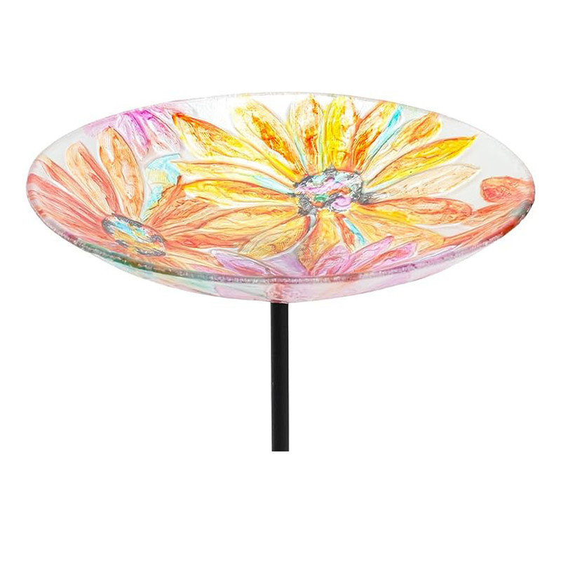 Red Barrel Studio Glass Bird Baths for Outdoors- Watercolour Daisy ...