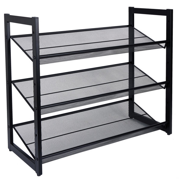 Rebrilliant 3 Tier Adjustable Mesh Shoe Rack in Black | Wayfair
