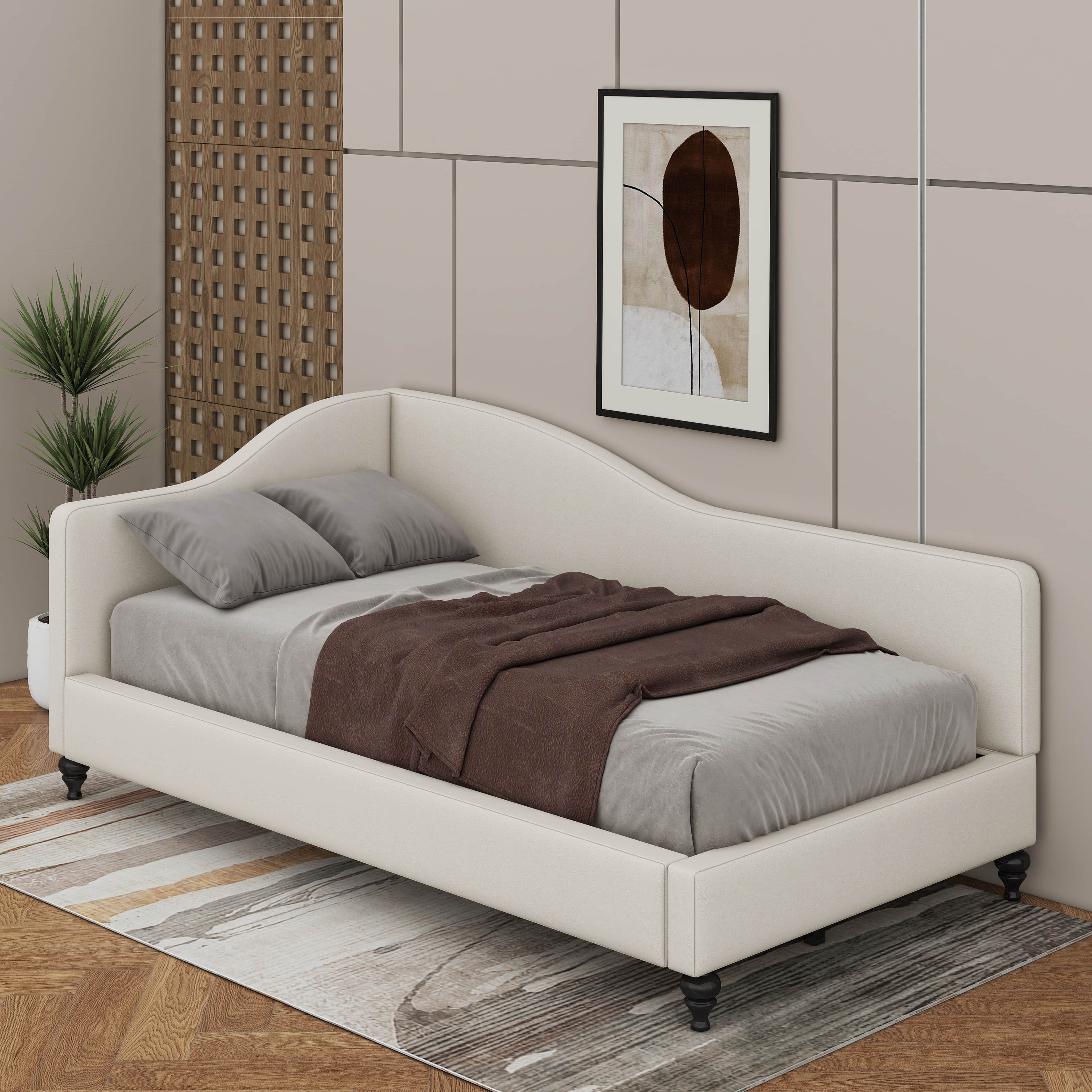 Alcott Hill® L-Shaped Linen Daybed With Solid Wood Legs | Wayfair