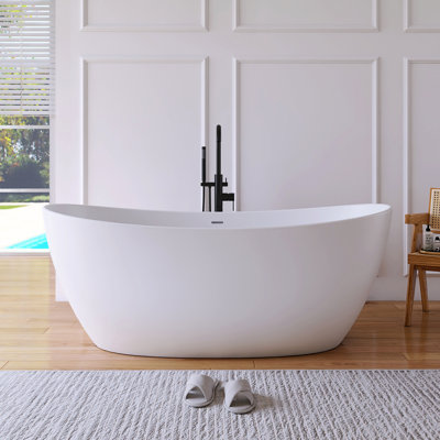 HOME ART 63'' X 30'' Freestanding Bathtubs Solid Surface Stone Soaking ...