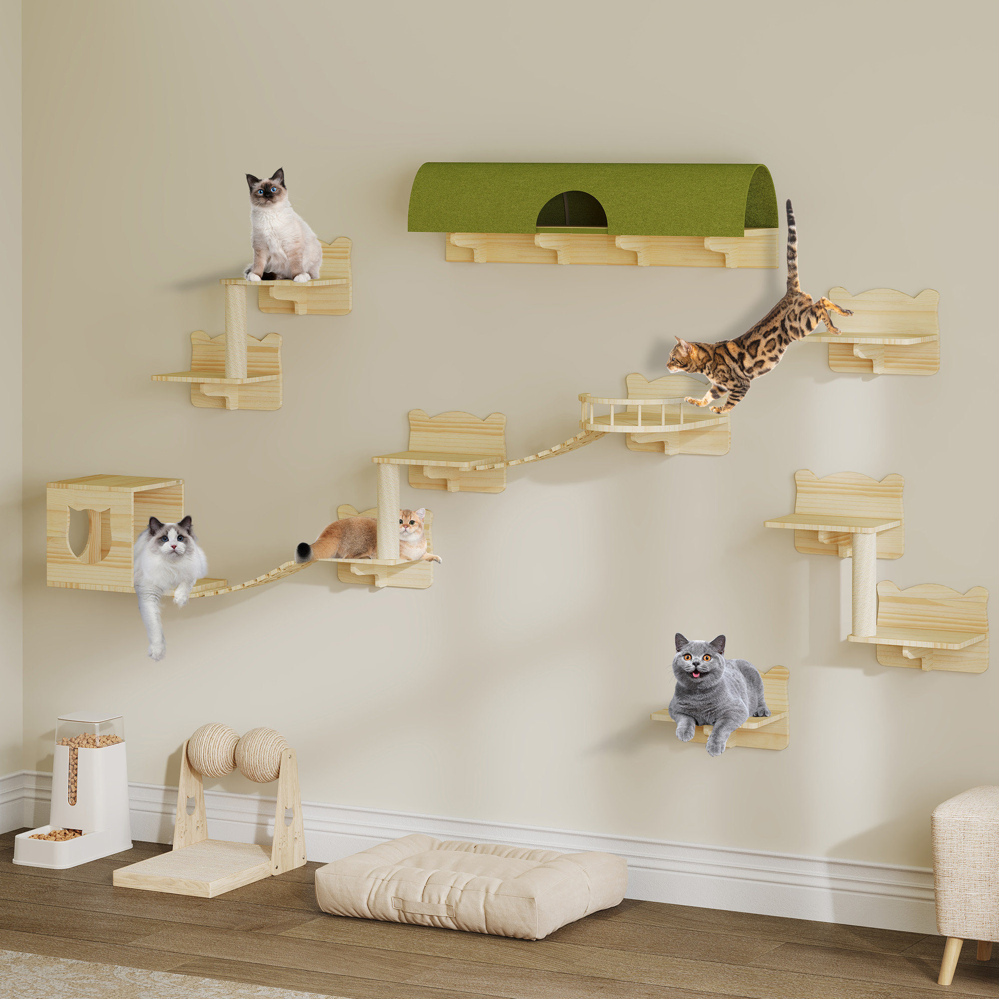 Archie & Oscar™ Pine Wooden Cat Wall Shelves and Perches Wall Mounted ...
