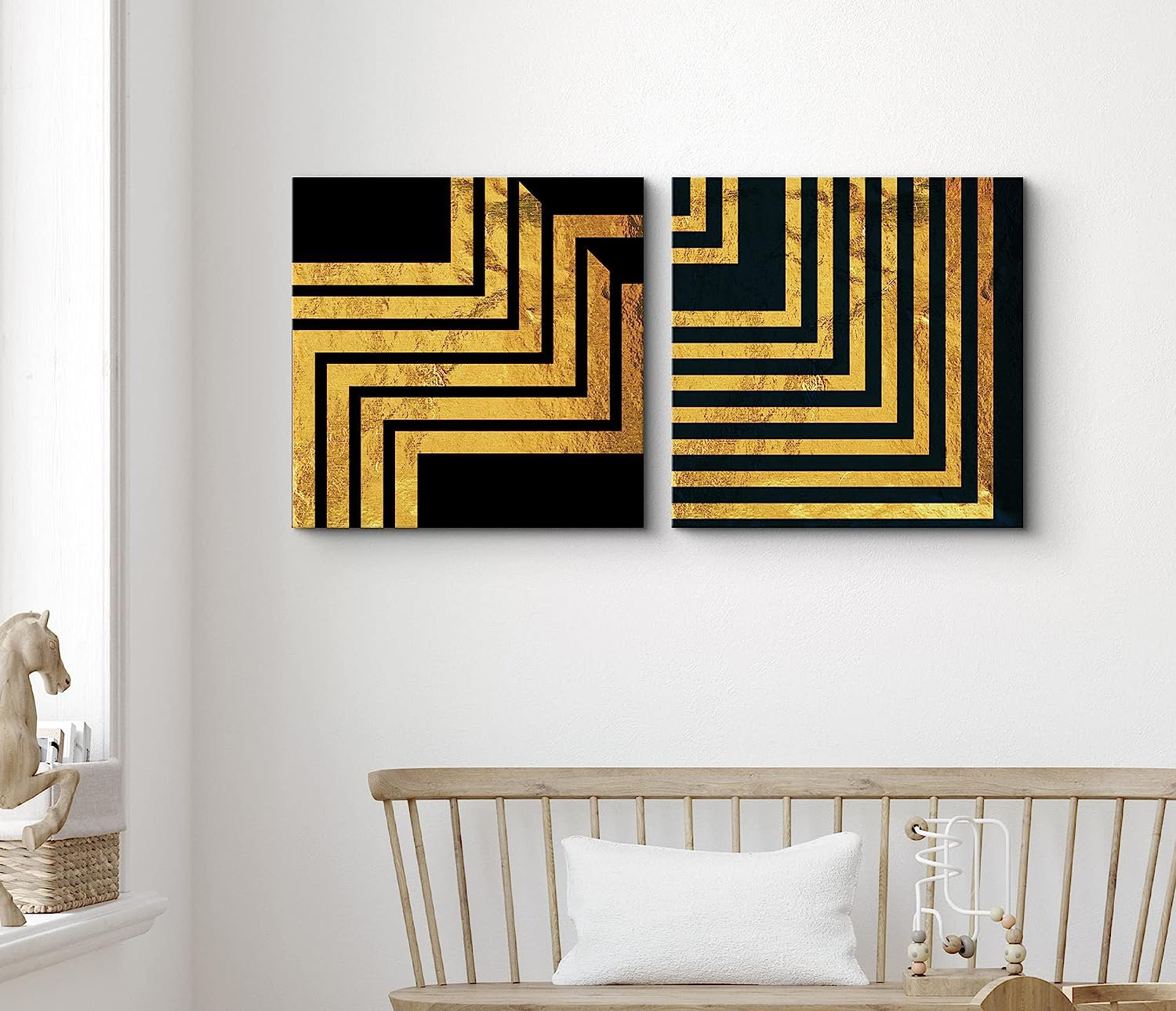 IDEA4WALL Geometric Line Black And Gold Symmetrical Twisting Line On ...