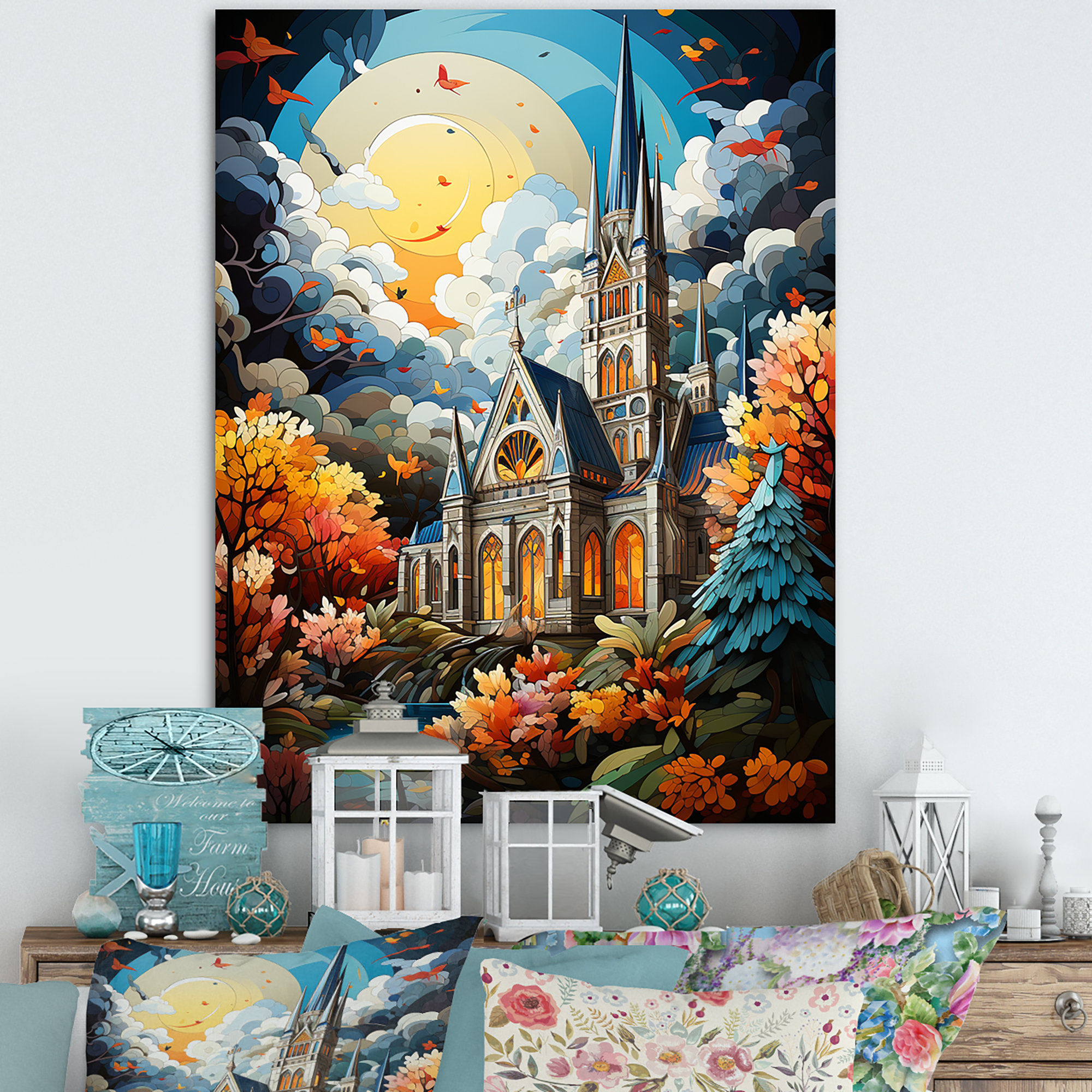 Red Barrel Studio® Pop Art Curch At Moon Landscape I - Church Wall Art ...