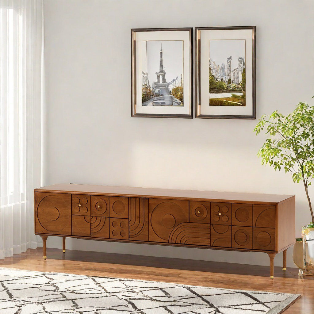 Dream cabinet Retro Brown Solid Wood TV Cabinet Solid Wood 78.7'' W ...