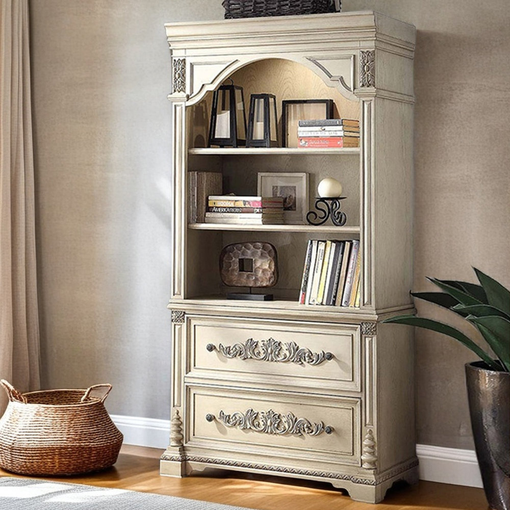 NICECABINET Simple Retro Distressing Carved Wooden Bookcase | Wayfair