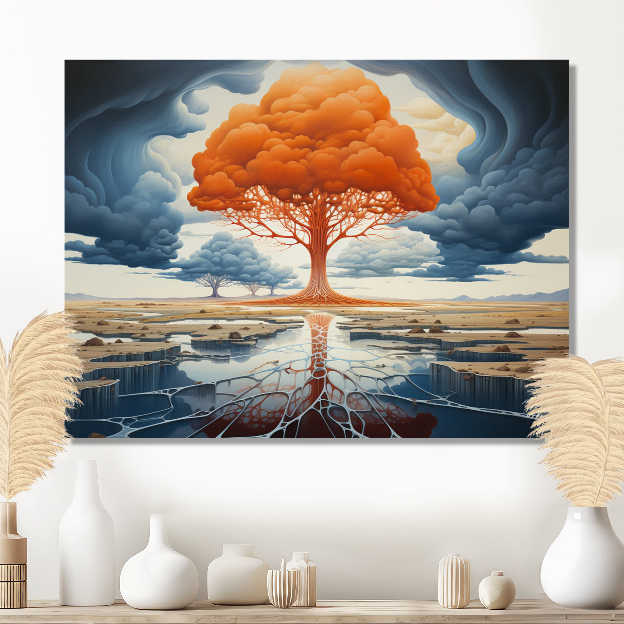 Design Art Majestic Orange Tree Of Life - Tree Wall Art Living Room ...