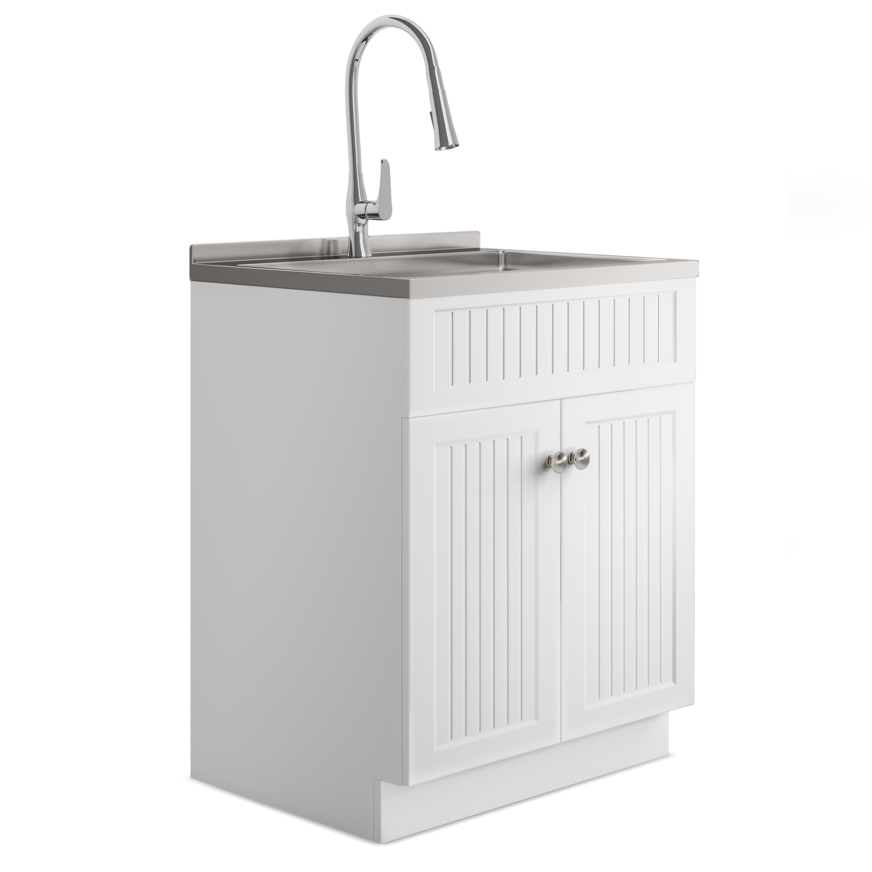 Simpli Home Beckham All-in-One 28-inch Utility Sink & Cabinet in Pure ...