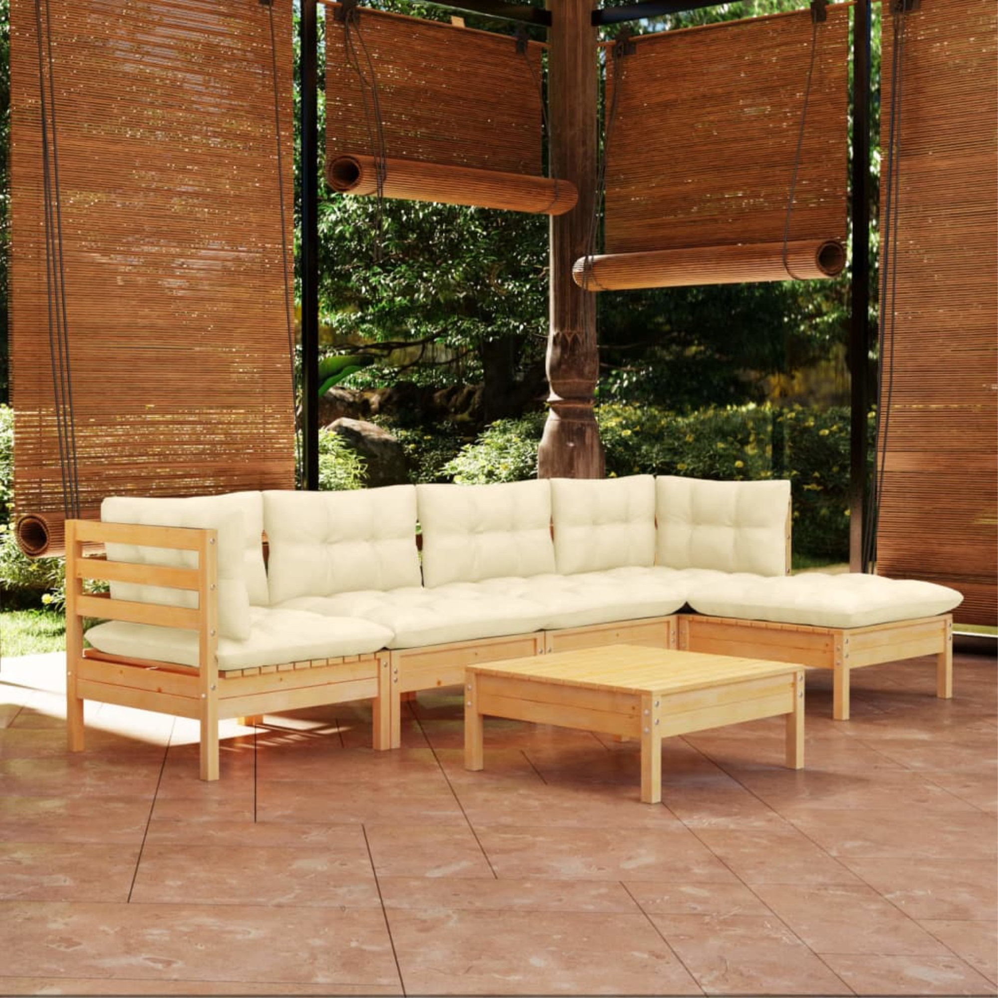 Latitude Run® Hopfinger Patio Lounge Pinewood Sectional Seating Group with Cushions | Wayfair