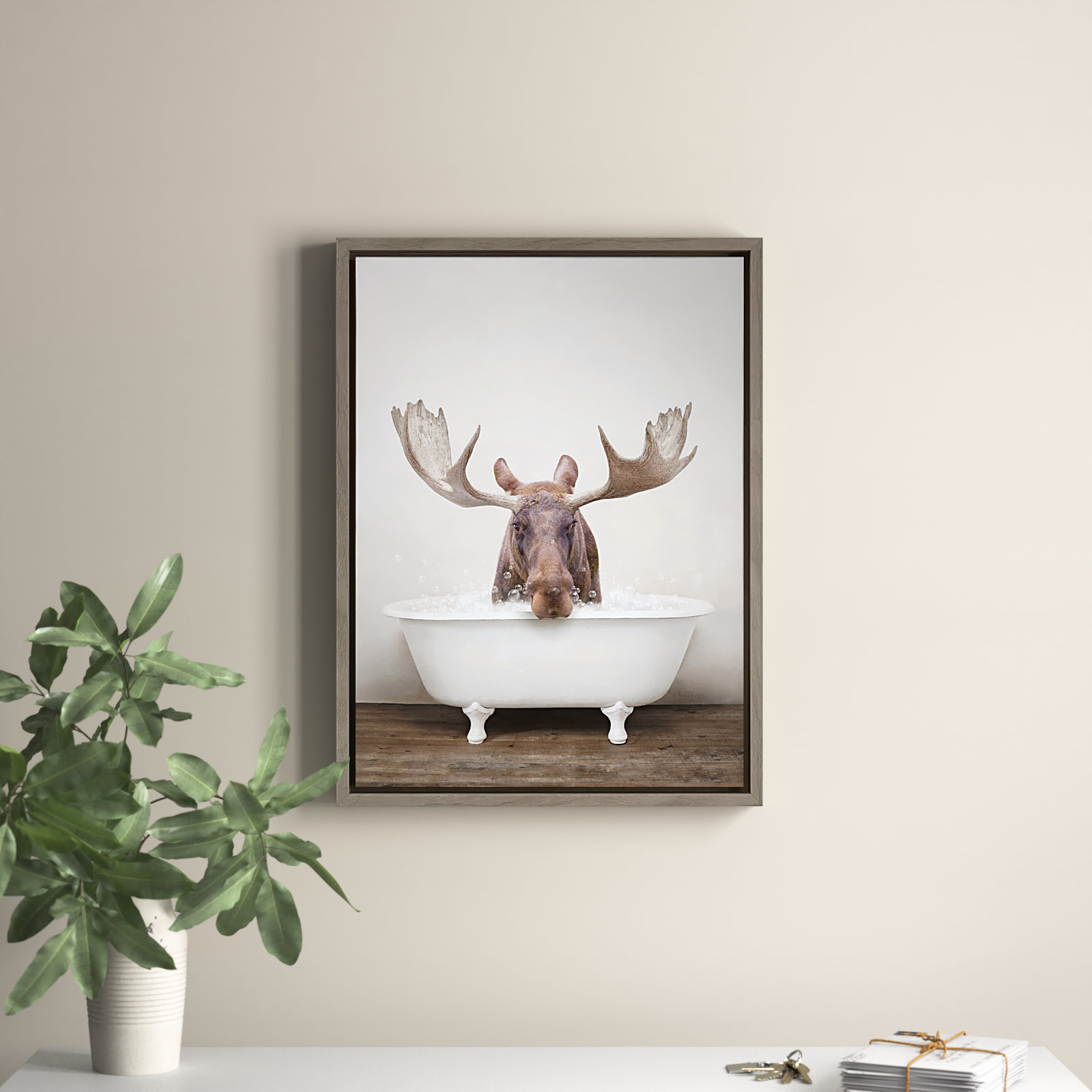 The Twillery Co.® Northgate Moose Rustic Bubble Bath Framed Canvas by ...