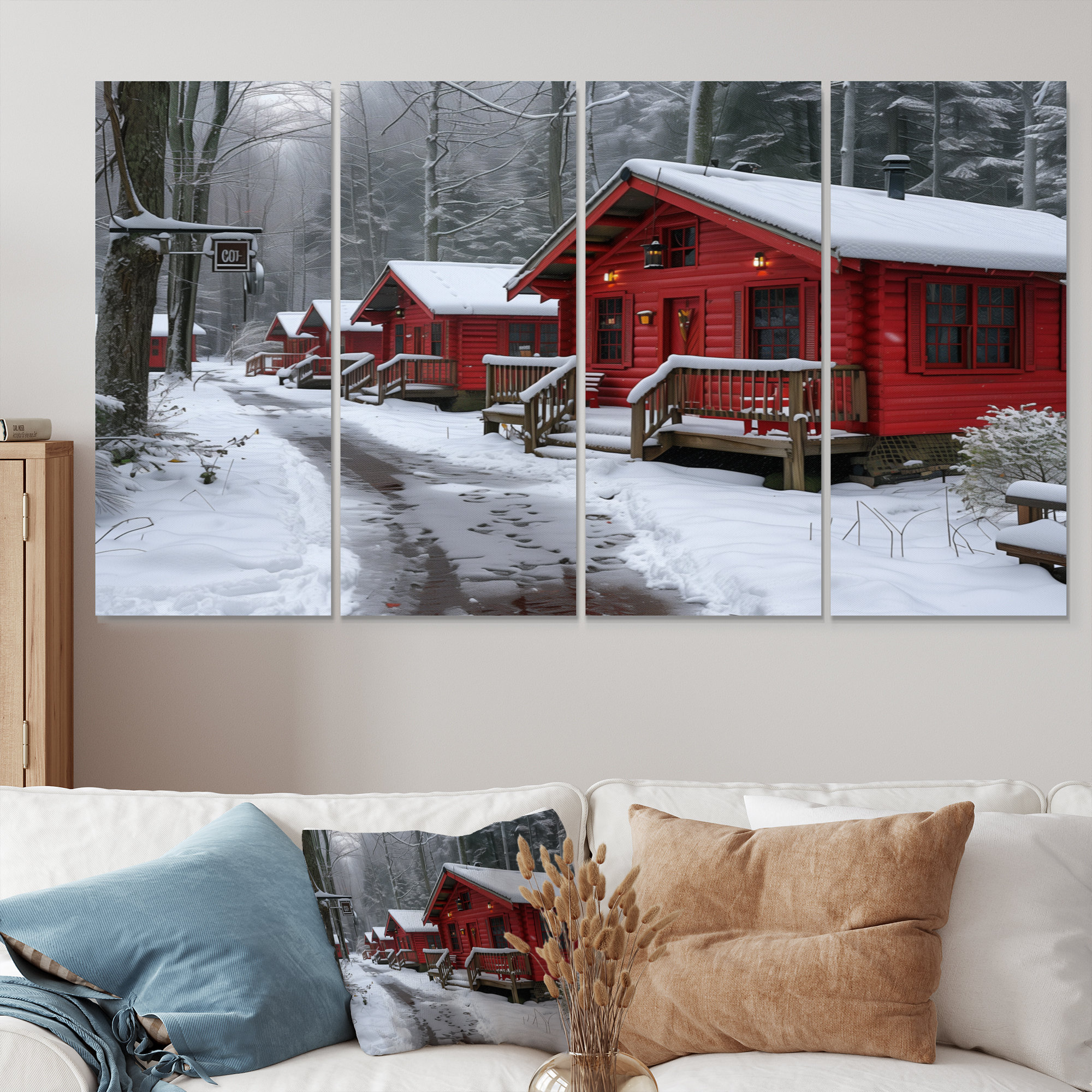 Gracie Oaks Red White Winter Hotel Cozy Chalet I - Hotels & Lodges ...