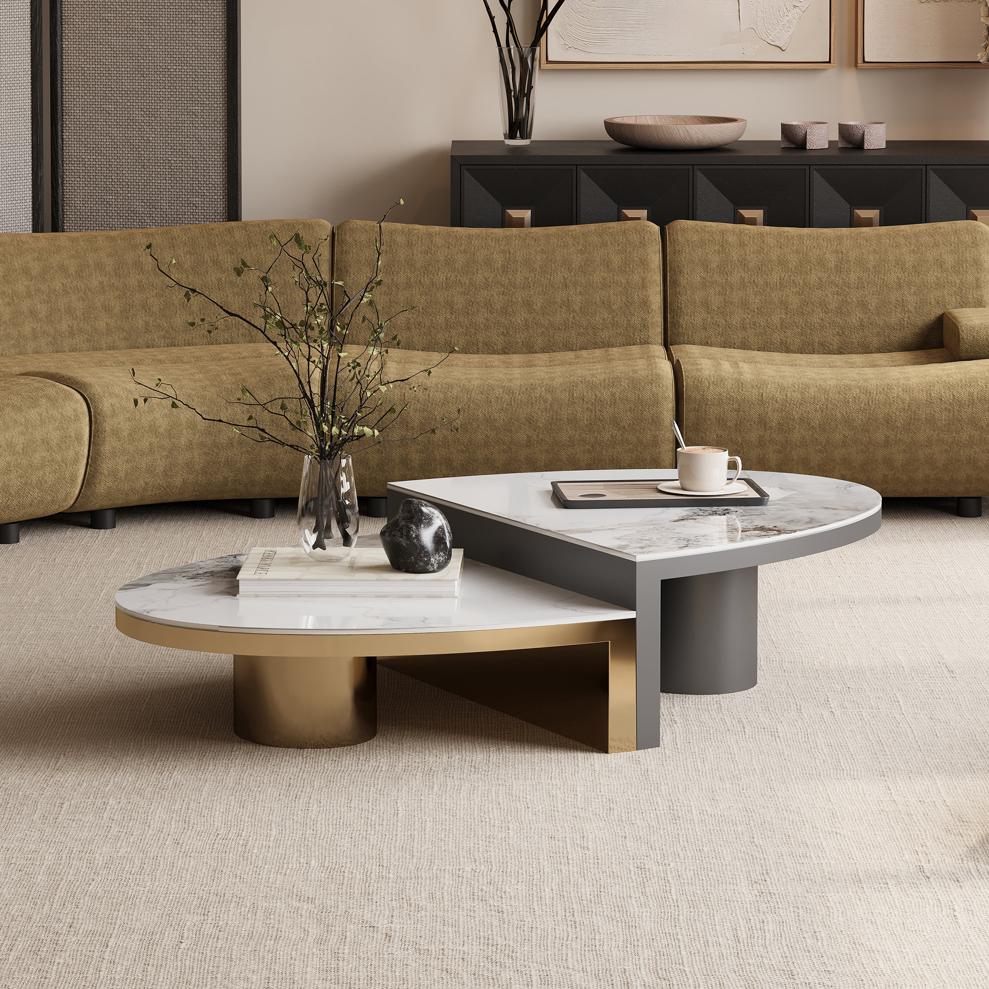 Everly Quinn 51" Oval Coffee Table: Modern Luxury Sintered Stone Top ...