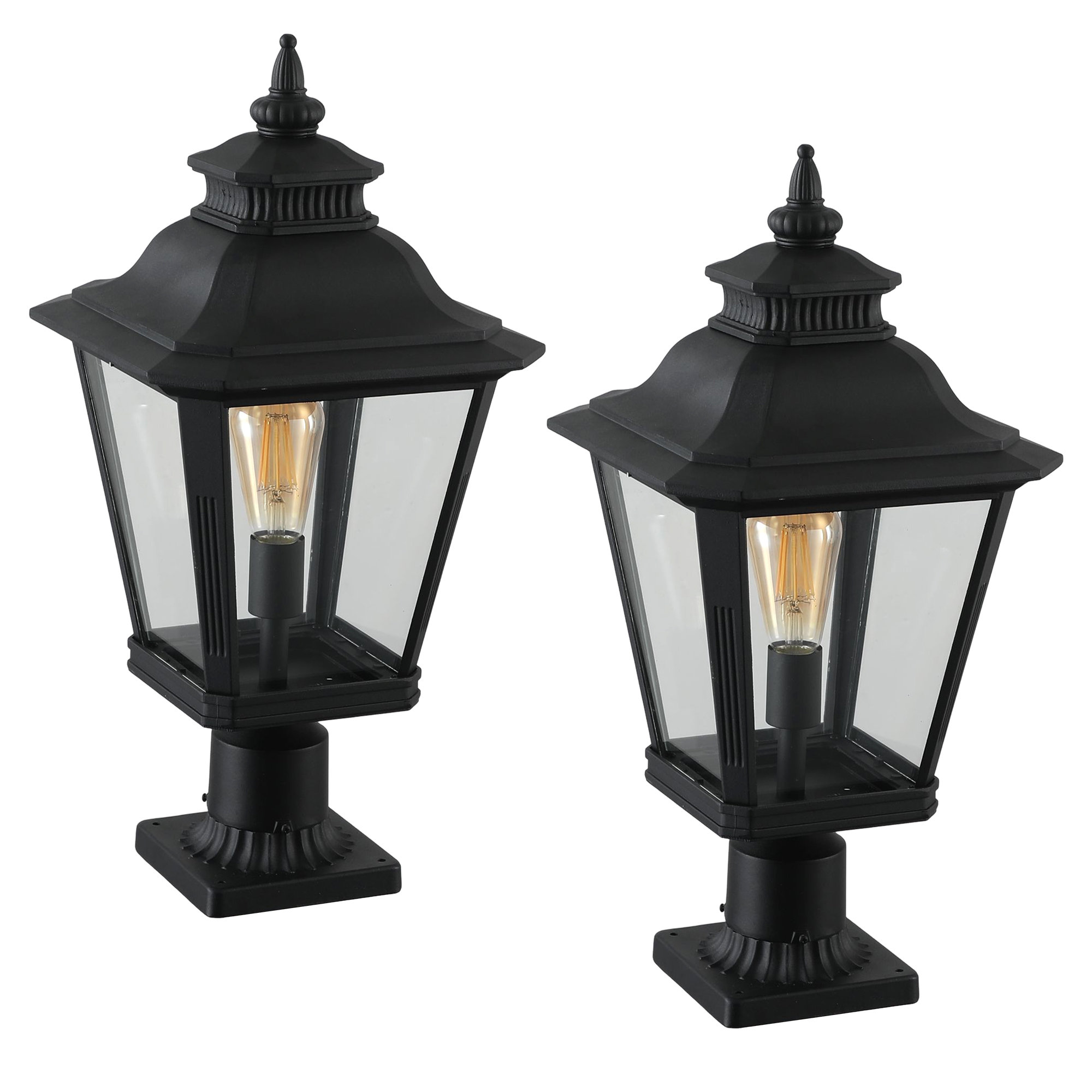 Wildon Home® 2-pack Black Outdoor Post Lantern Light, Metal & Clear ...