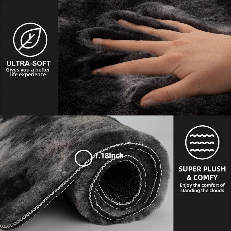 Mercer41 3 Piece Black Faux Rabbit Bathroom Rugs Bath Mat Set | Wayfair