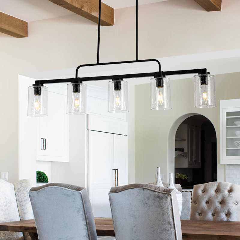 17 Stories Modern 5 - Light Seeded Glass Shades Linear Kitchen Island ...