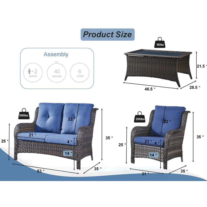 Hummuh Carolina 4 - Person Outdoor Seating Group with Cushions ...