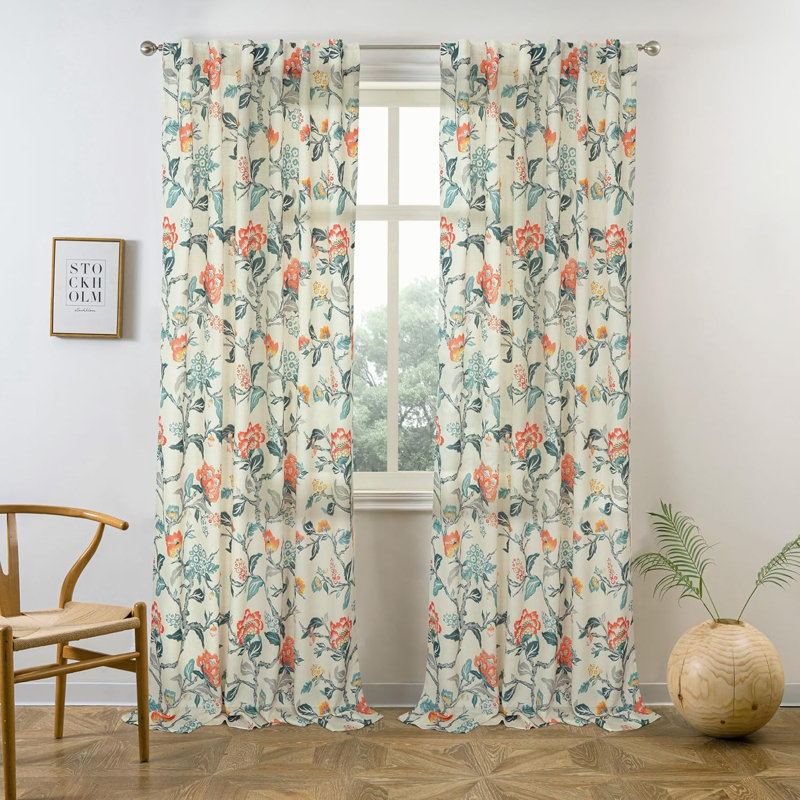 Winston Porter Ada Botanical Print Floral Semi Sheer Light Filtering ...
