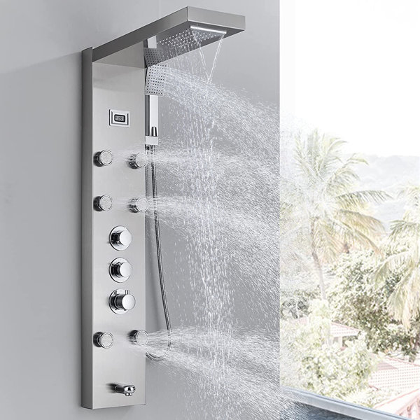 Belfry Bathroom Brushed Nickel Thermostaic Shower Panel Tower Rain ...
