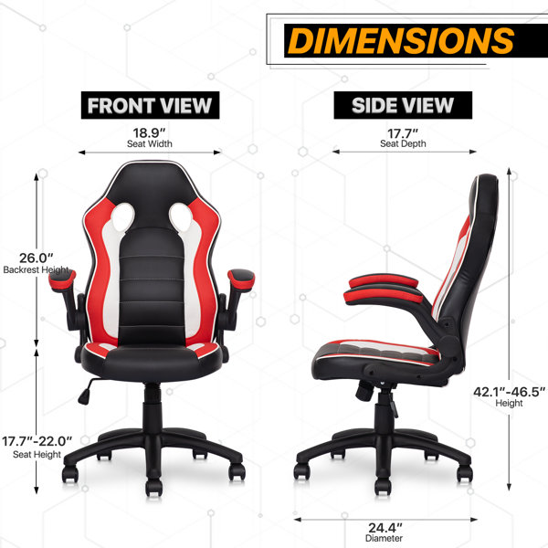 Inbox Zero Faux Leather Computer Gaming Racer Chair, Adjustable ...
