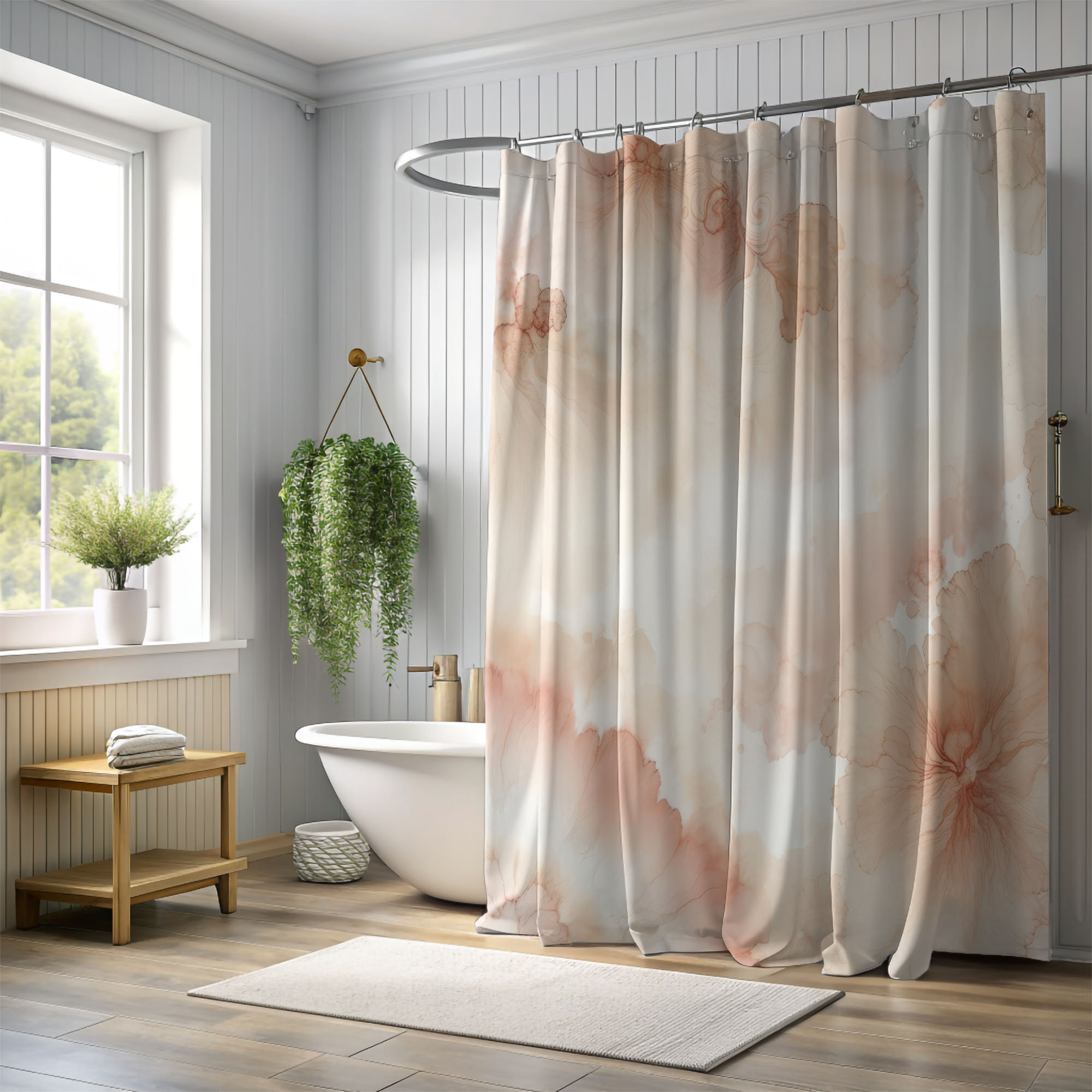 East Urban Home Creamy Tan Swirls - 1 Piece Standard Shower Curtain ...