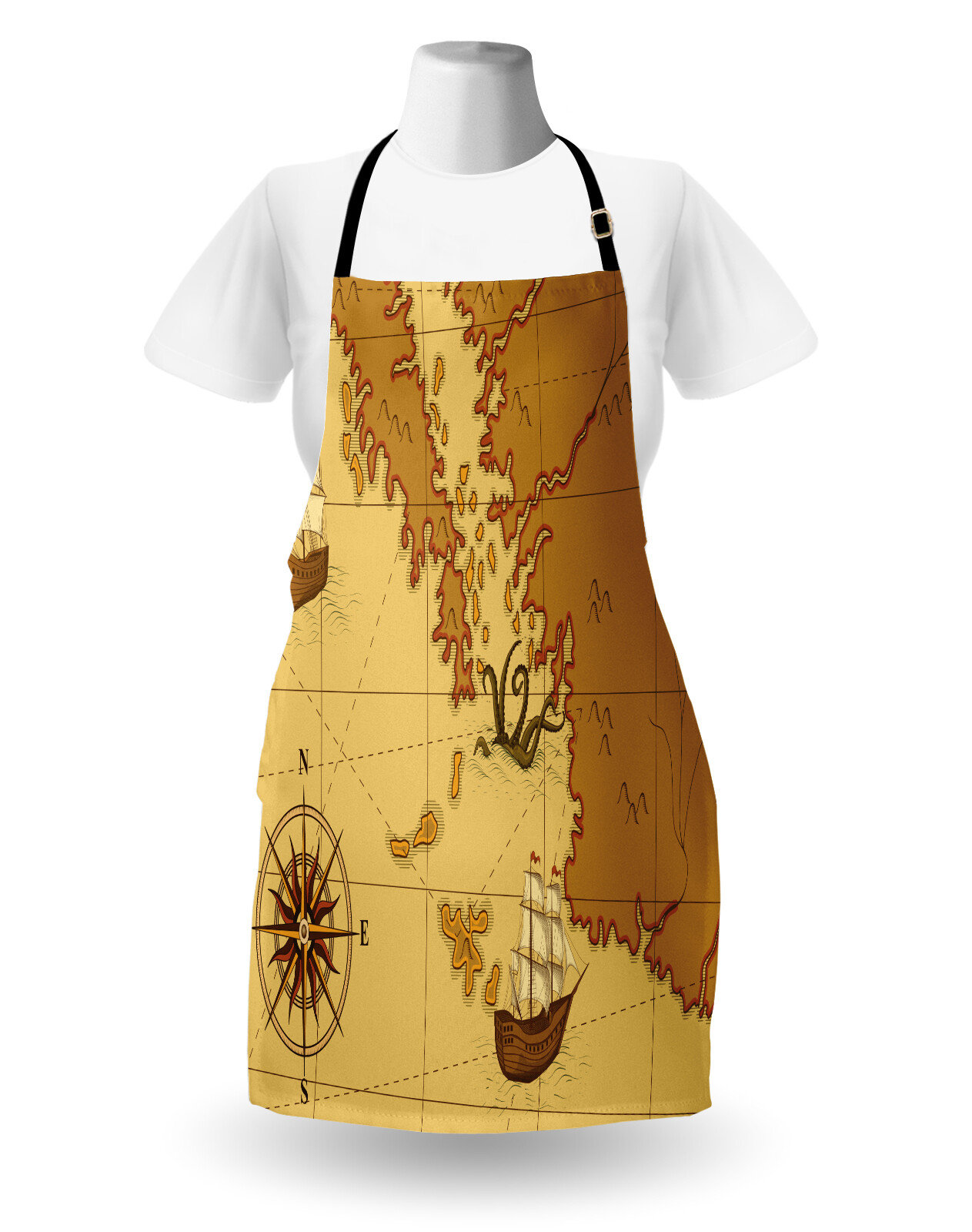 East Urban Home Sea Apron Unisex, Old Map with Ship Compass, Adult Size ...