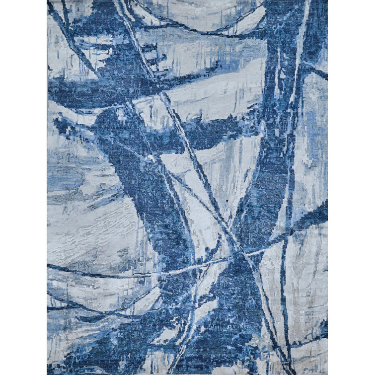 Exquisite Rugs Floor Art Handmade Hand Knotted Bamboo Silk Ivory/Dark ...