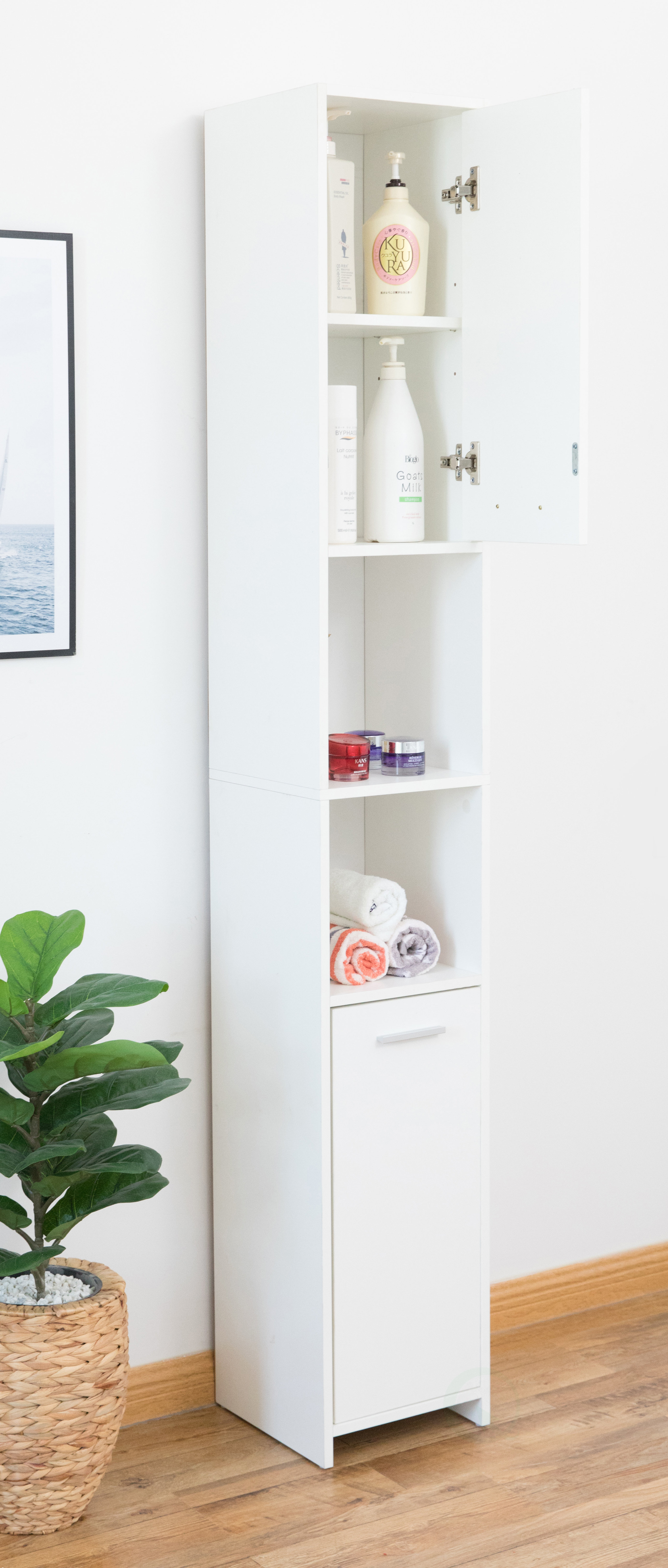 Latitude Run® Carnahagh Versatile 77-Inch White Tall Storage Cabinet ...